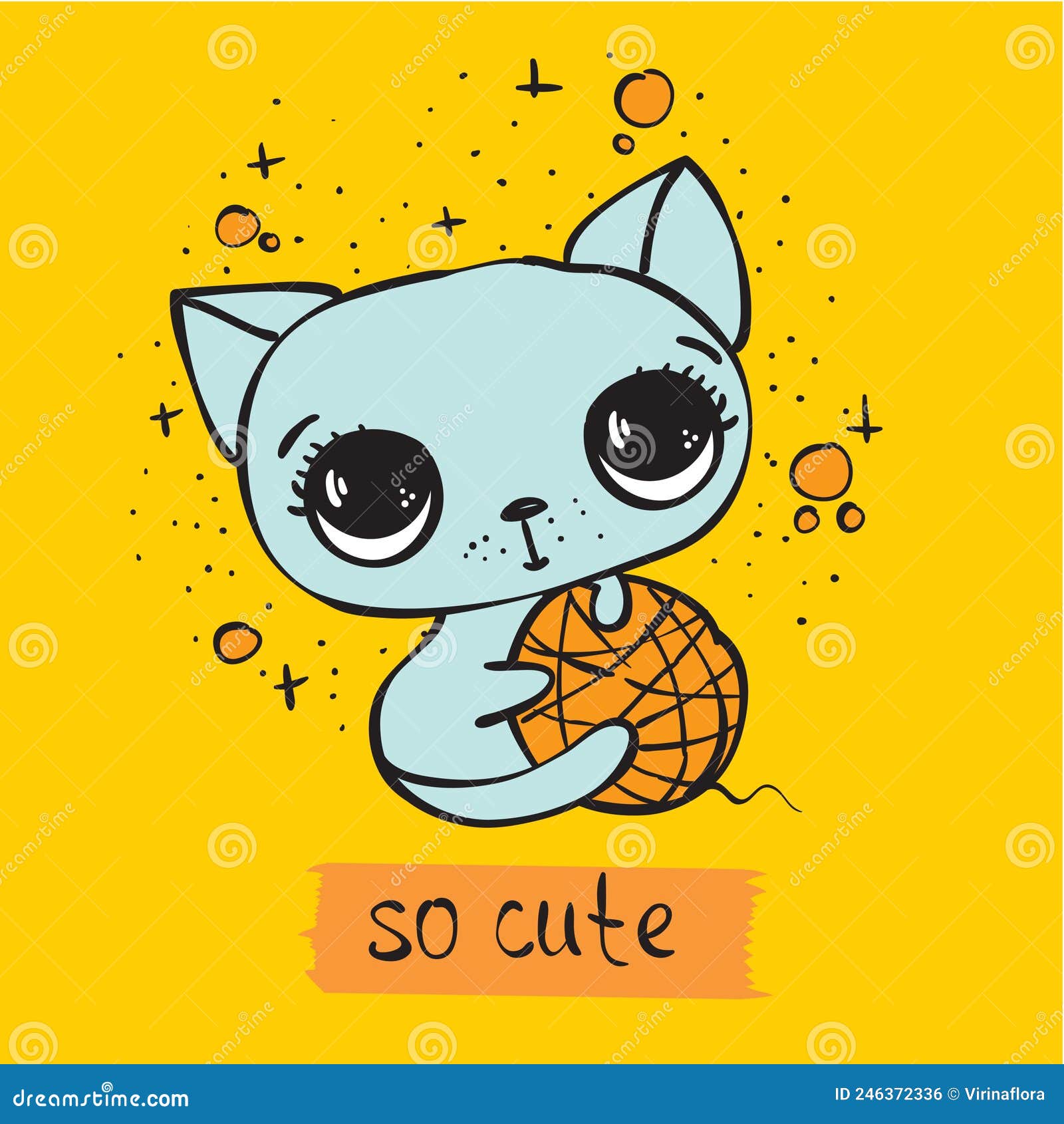 Vector Card with Cute Cat and Hand Drawn Text - so Cute Stock Vector ...