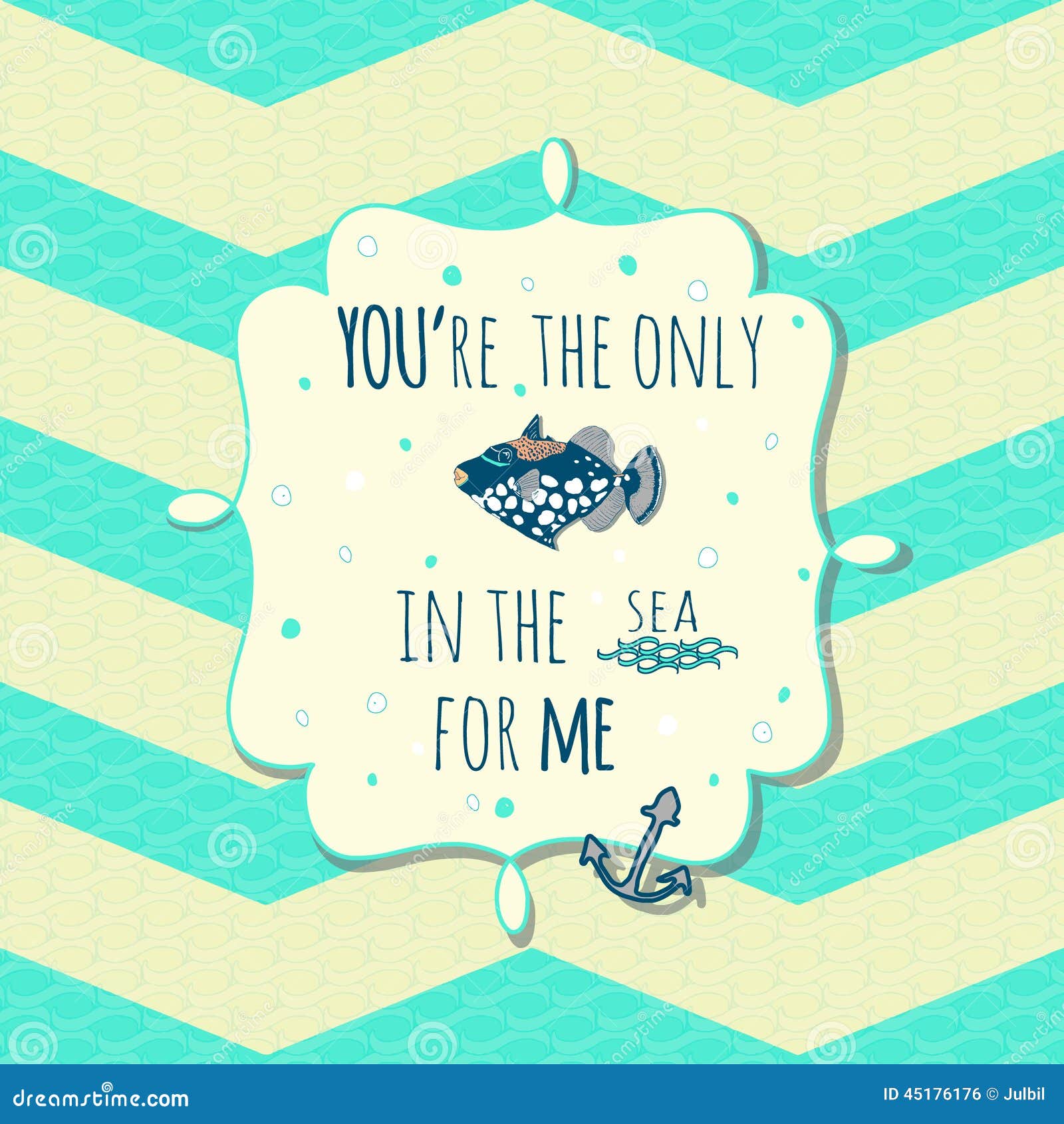 Vector Card with Cute Fish and Anchor in Text Box Stock Vector ...