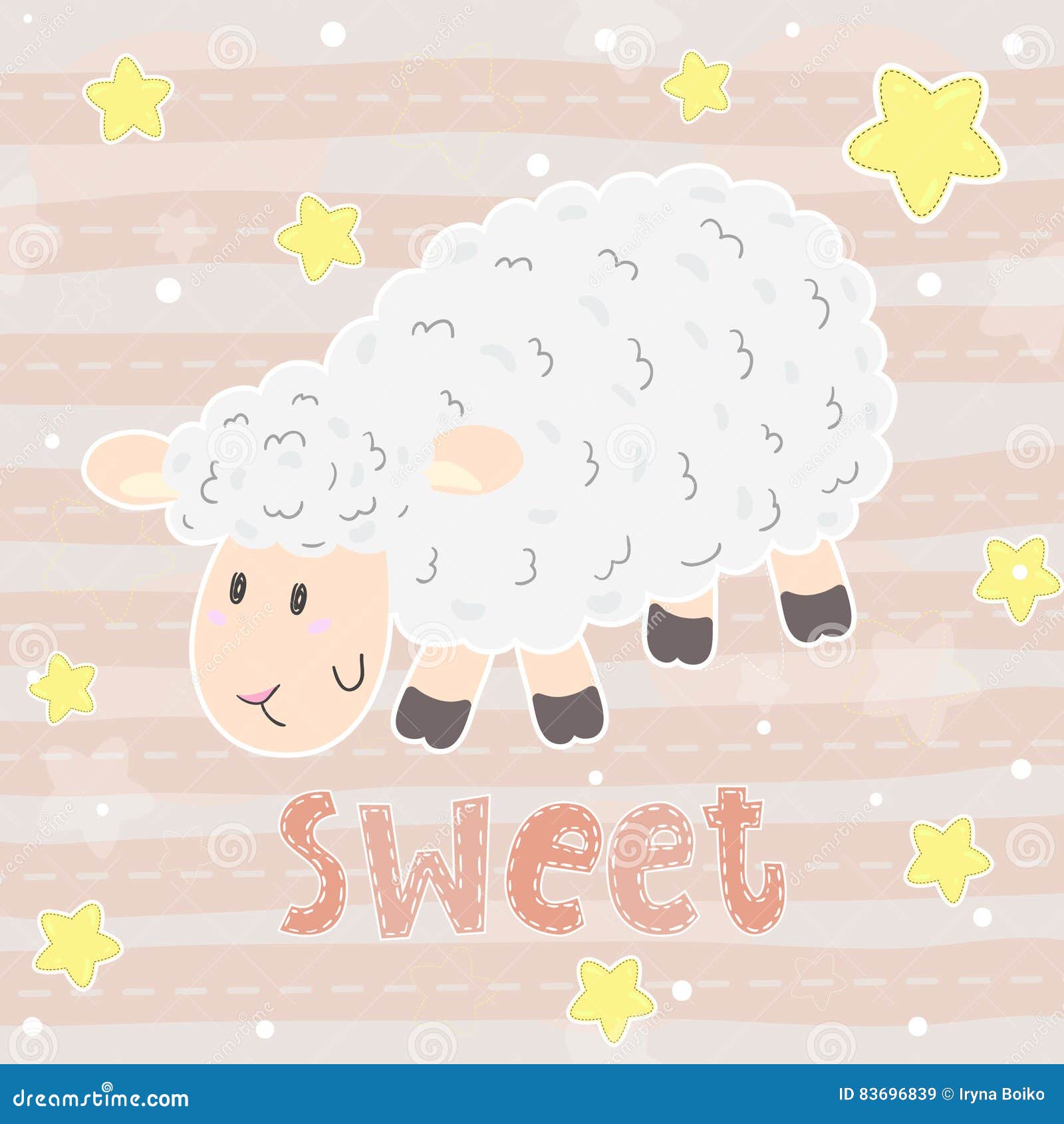 Vector Card with Cute Sheep . Vector Print Stock Vector - Illustration ...
