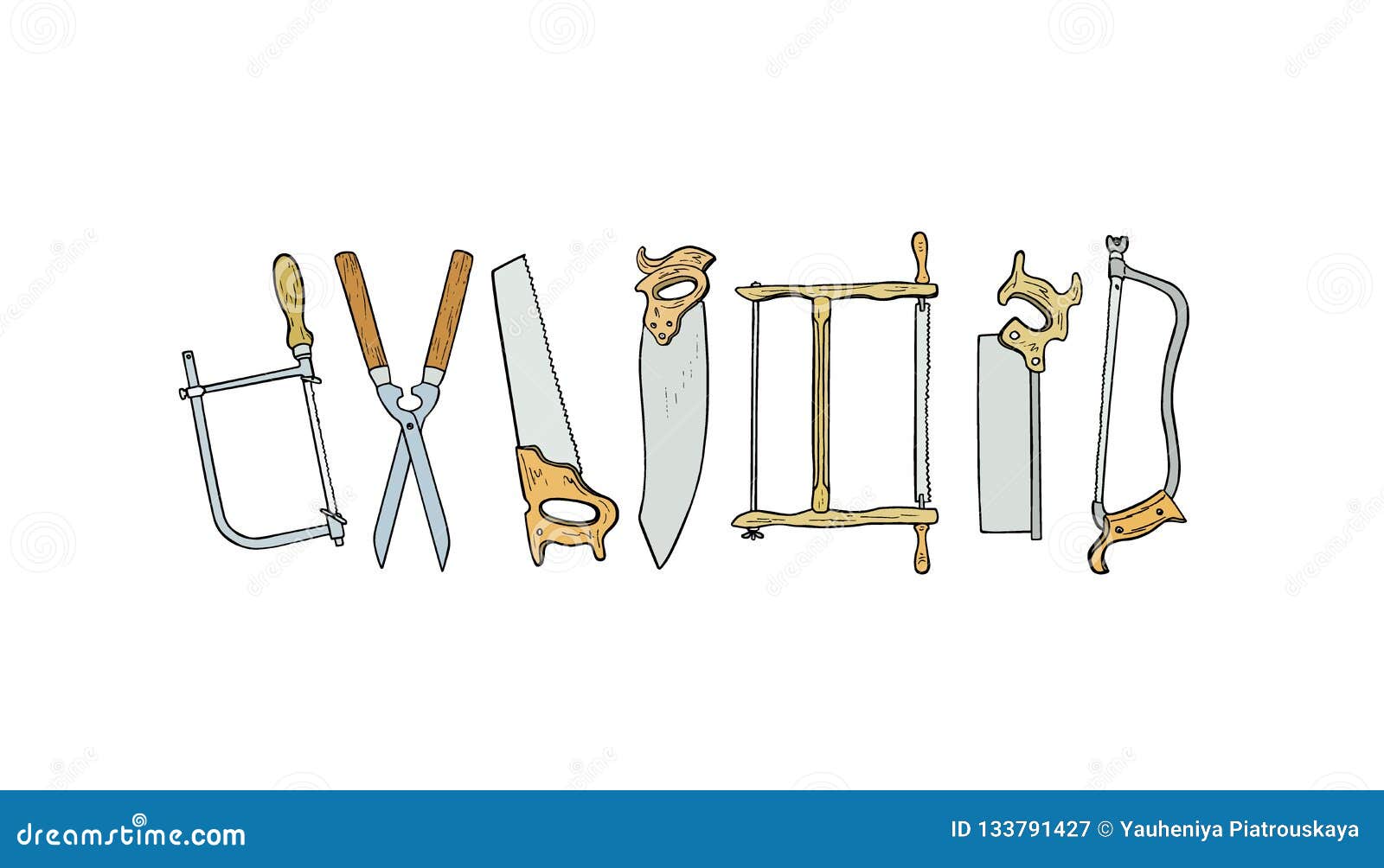 Hand drawn handsaws stock vector. Illustration of pruner - 133791427