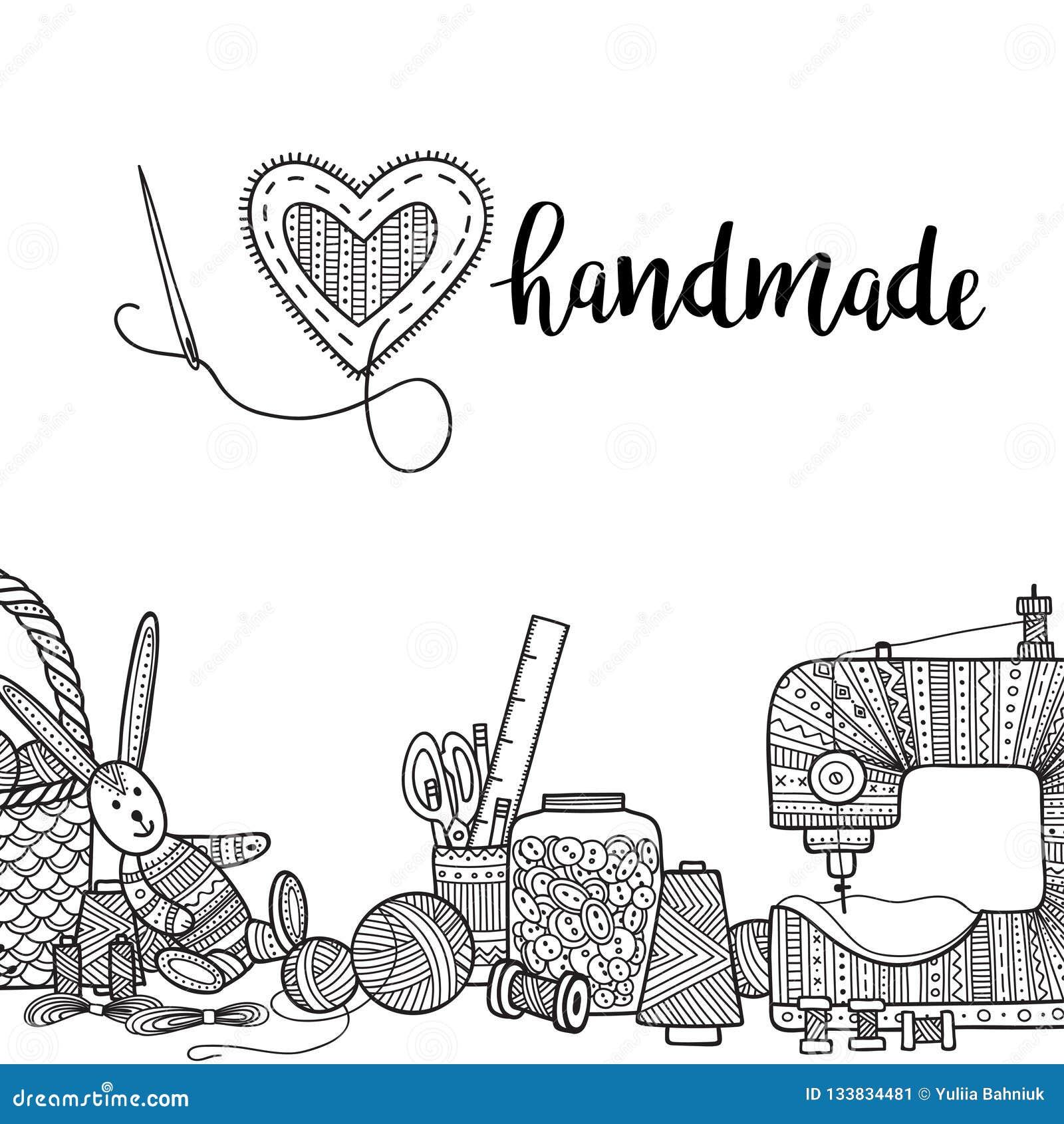 Vector Card Needlework Theme with Lettering and Sewing Tools Stock ...