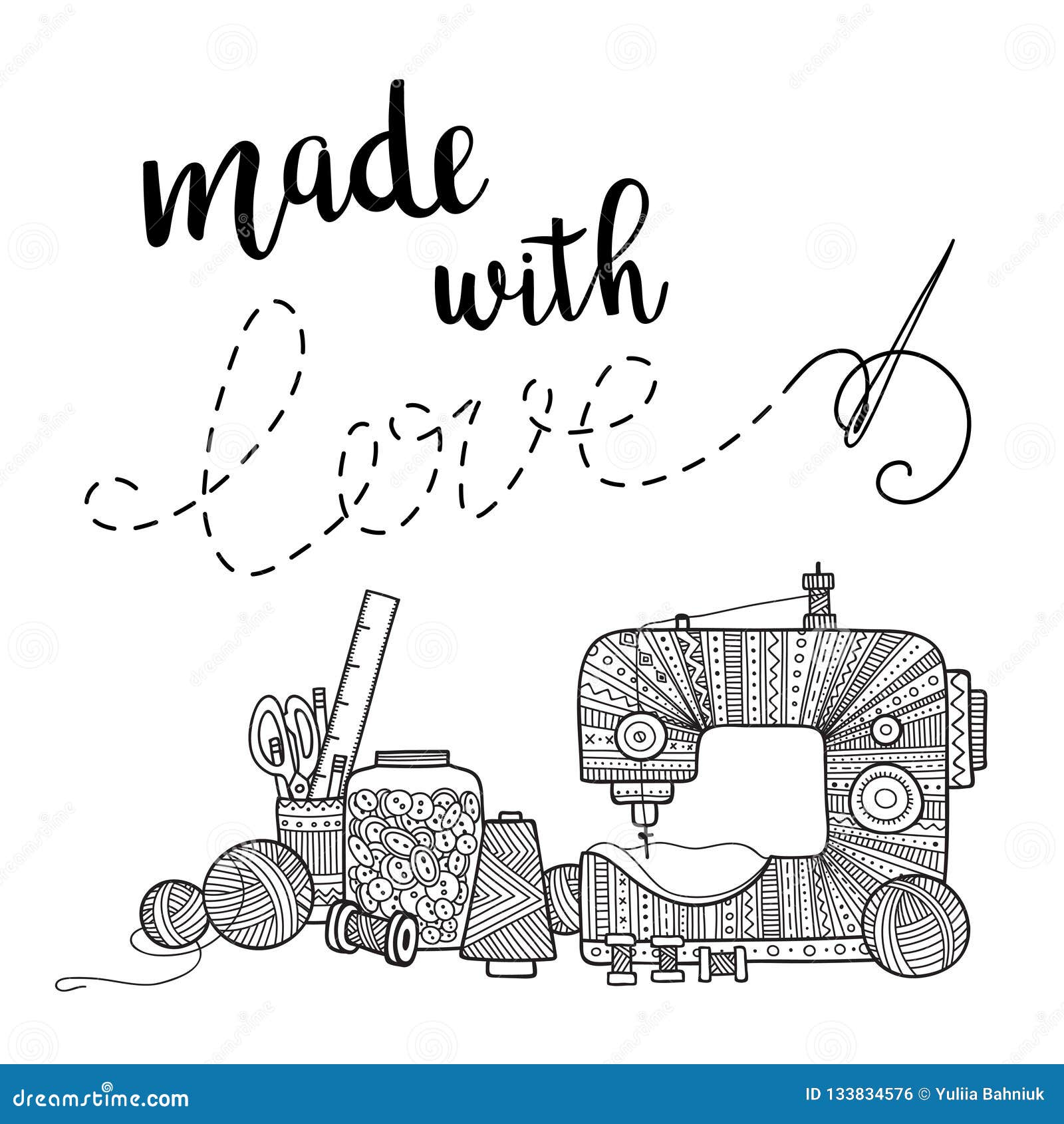 Vector Card Needlework Theme with Lettering and Sewing Tools Stock ...