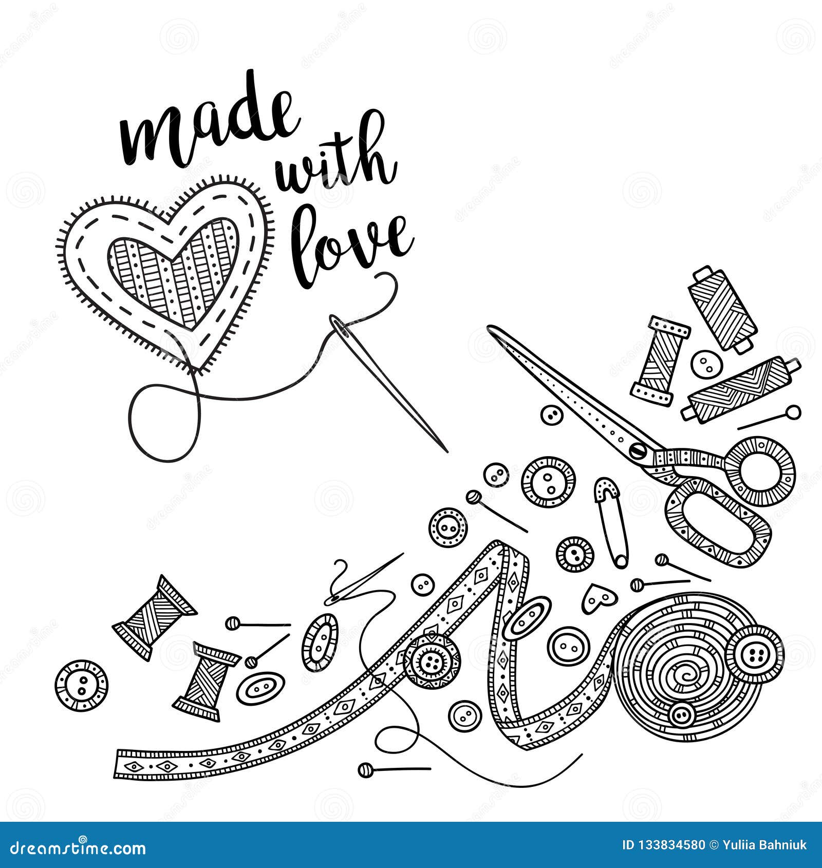 Vector Card Needlework Theme with Lettering and Sewing Tools Stock ...