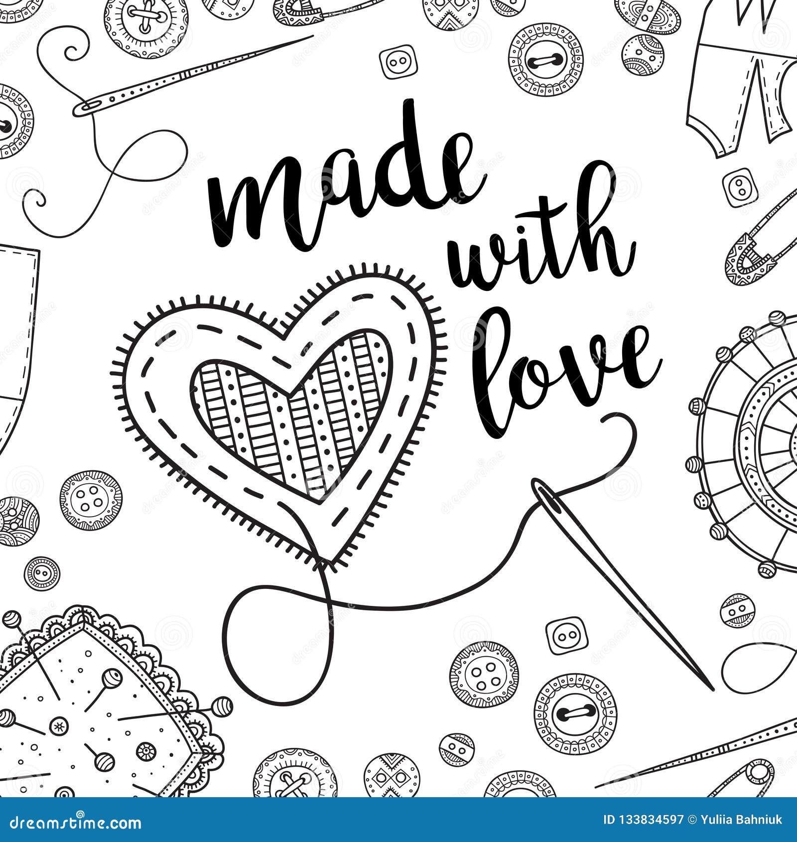 Vector Card Needlework Theme with Lettering and Sewing Tools Stock ...