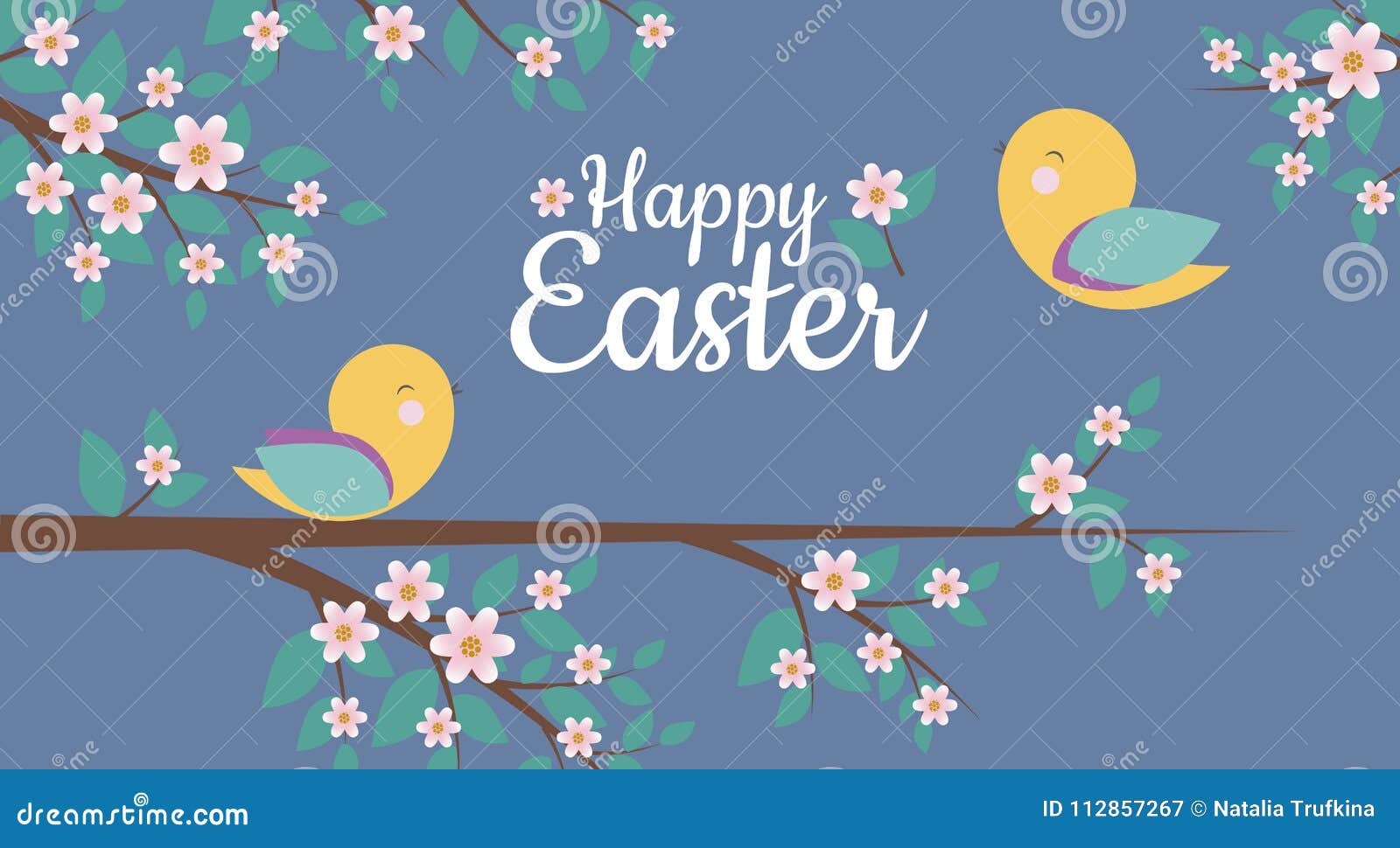 Vector Card with Simple Design of Cute Birds and Happy Easter Phrase ...