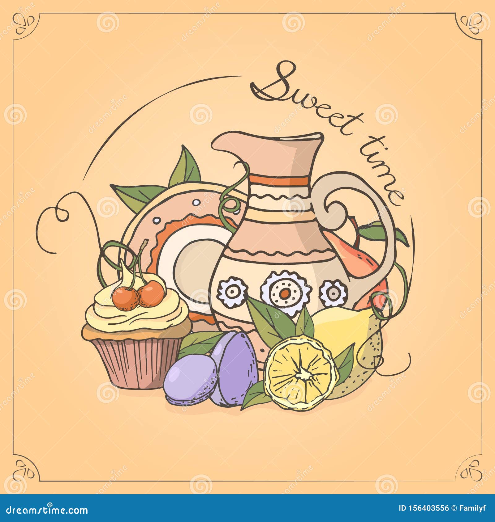 Vector Card. Sweet Time Series. Plate and Lemon. Stock Vector ...