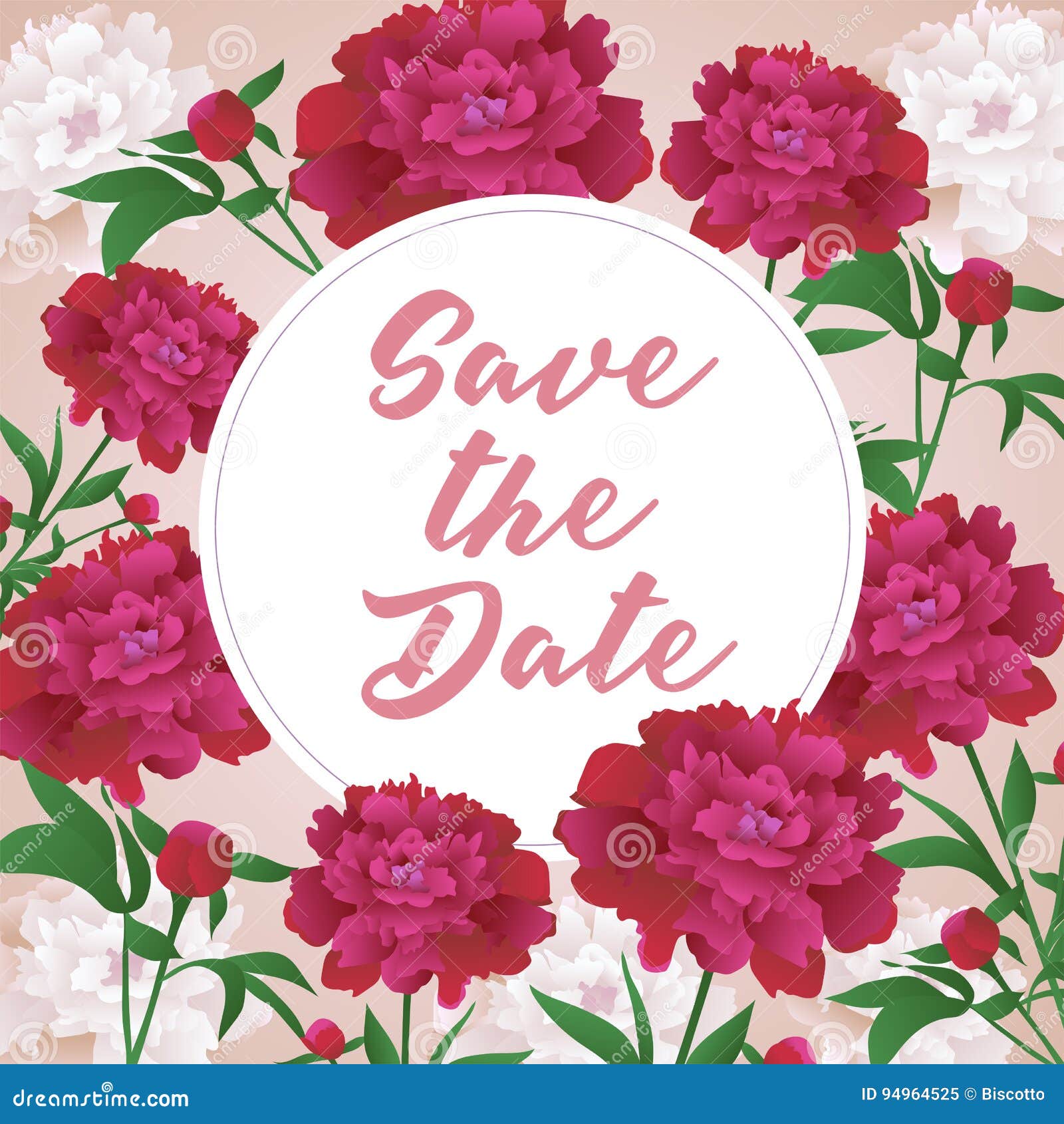 Vector Card Template with Beautiful Peony Flowers and Text Frame Stock ...