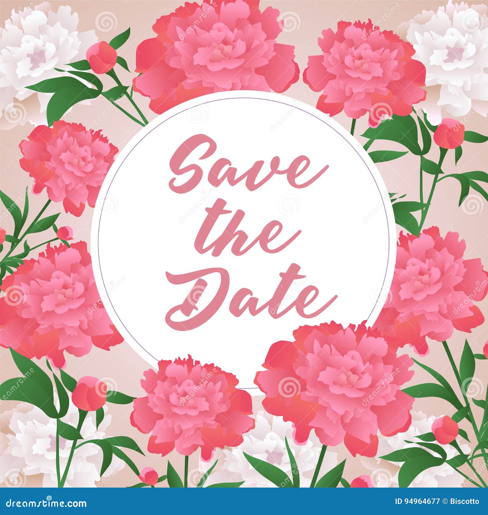 Vector Card Template with Beautiful Peony Flowers and Text Frame Stock ...