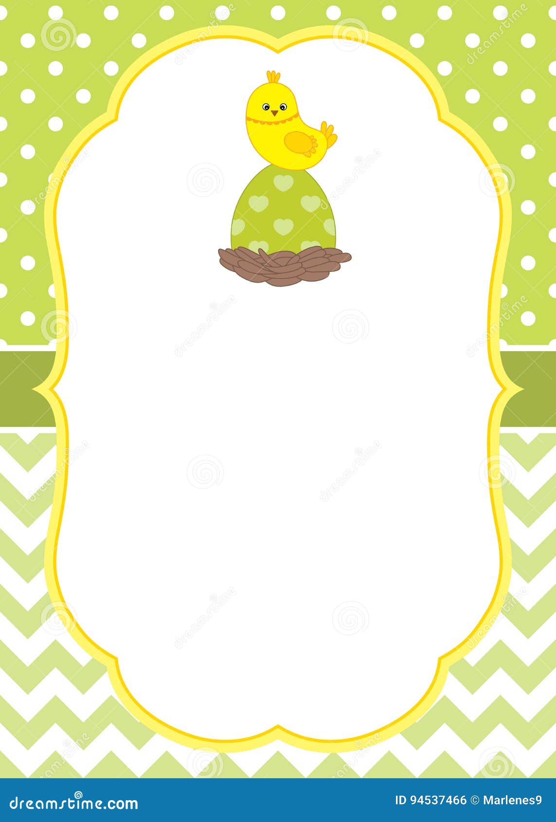 Vector Card Template with a Cute Chick on Polka Dot and Chevron ...