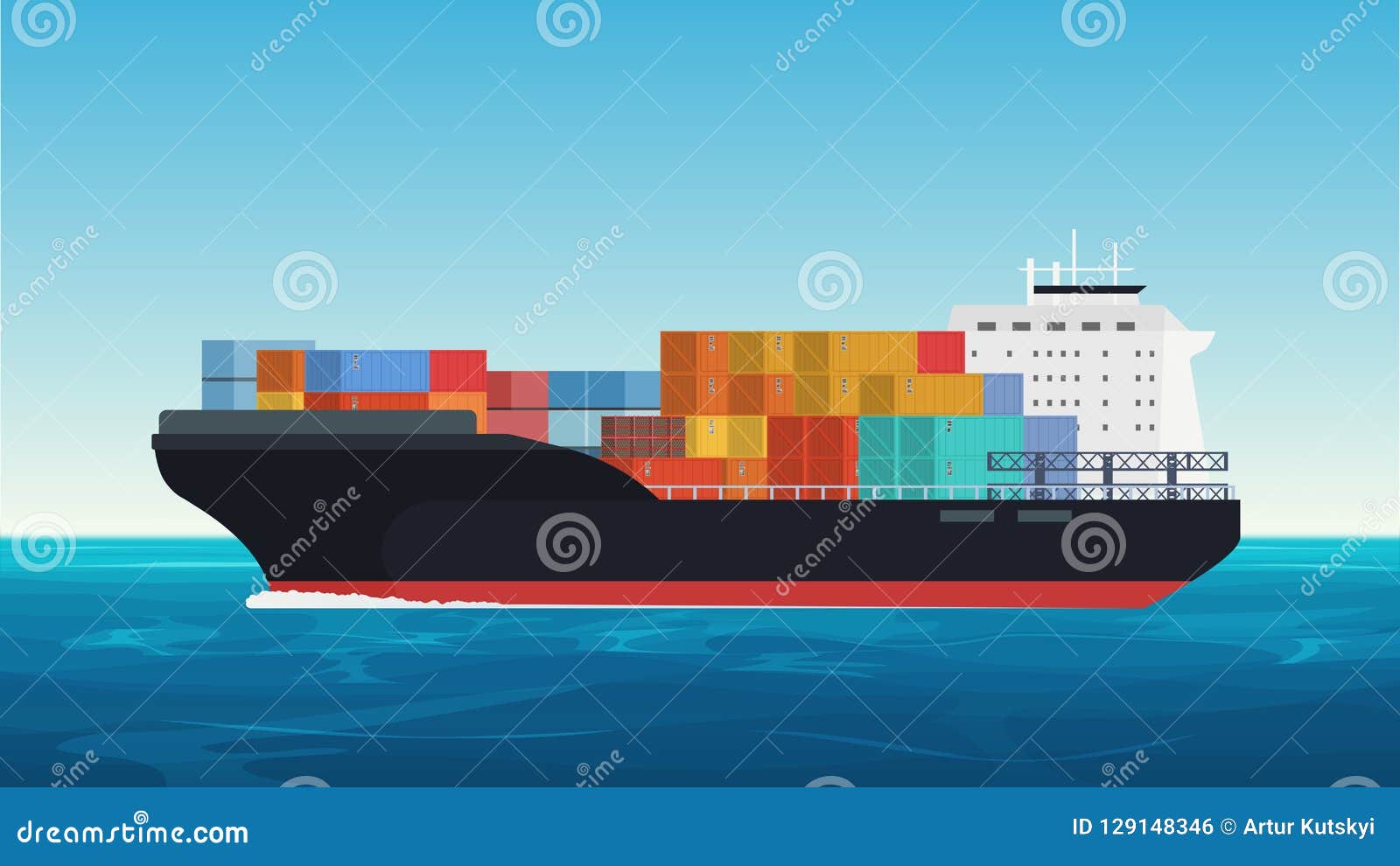 Vector Cargo Ship with Containers in the Ocean. Delivery ...