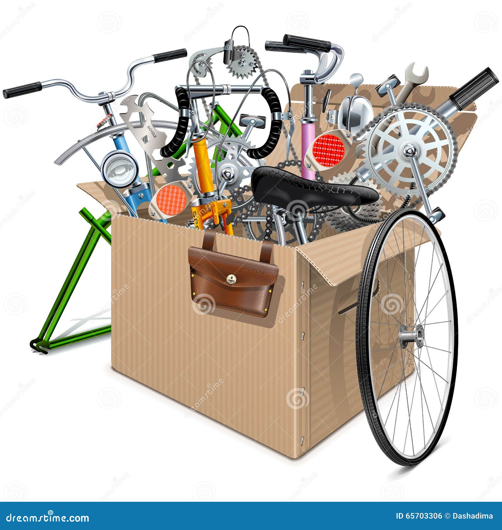 Vector Carton Box With Bicycle Spares | CartoonDealer.com #65703306