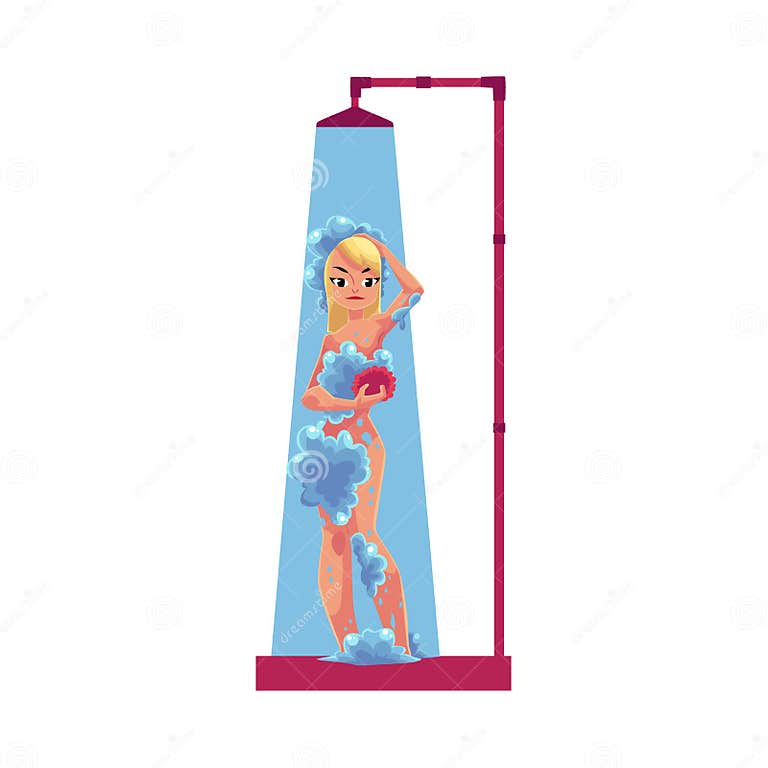 Vector Cartoon Adult Woman Taking Shower Isolated Stock Vector