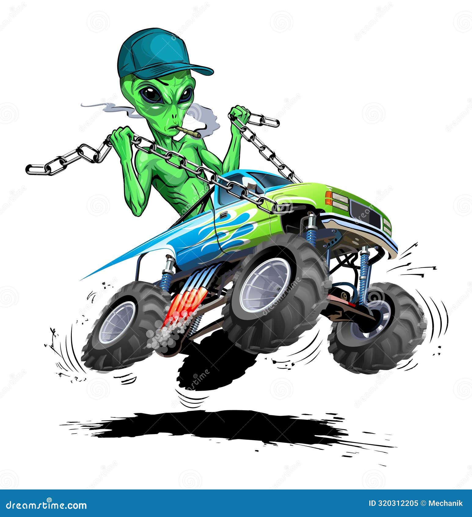 Vector Cartoon Alien Drives A Monstertruck | CartoonDealer.com #320312205