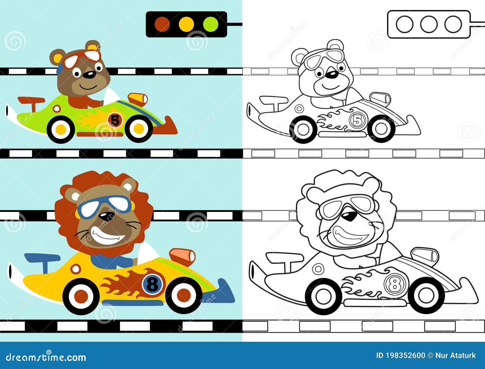 Cartoon of Cars Racing with Funny Animals Stock Vector - Illustration ...