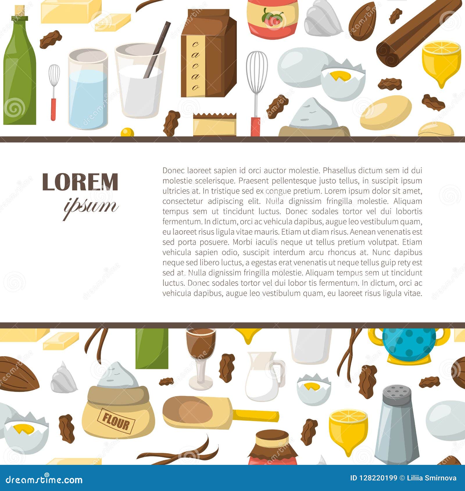 Vector Cartoon Baking Ingredients Background | CartoonDealer.com #128220199