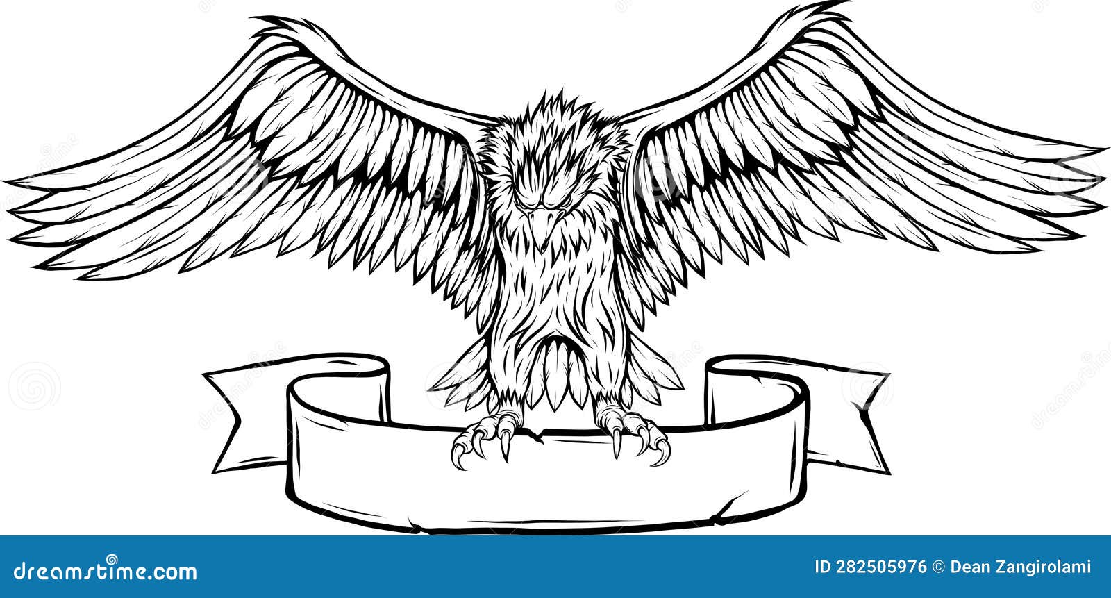 Vector Cartoon Bald Eagle With Spreaded Wings Line Art Stock
