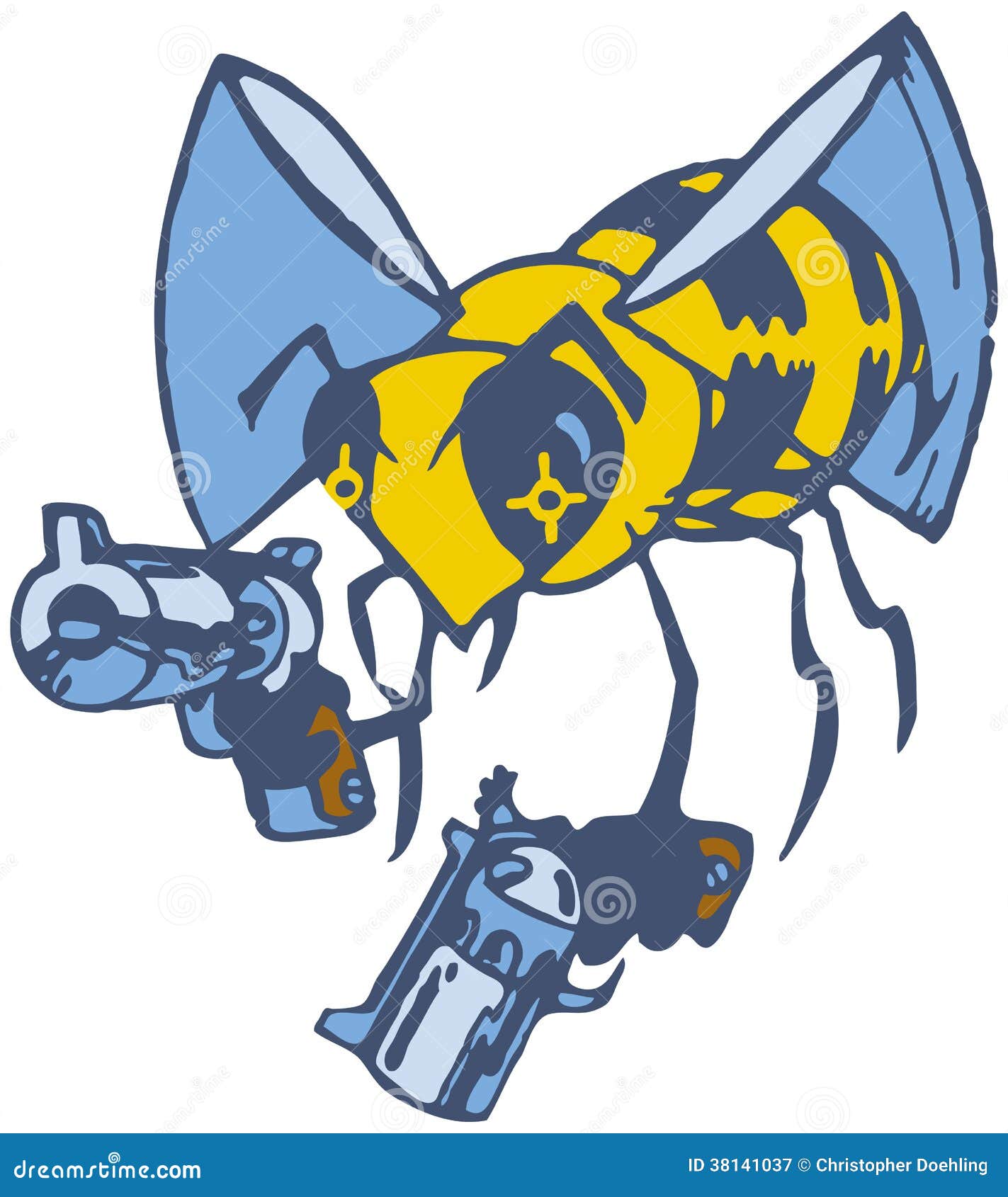 Vector Cartoon Bee with Two Pistols Stock Vector - Illustration of ...