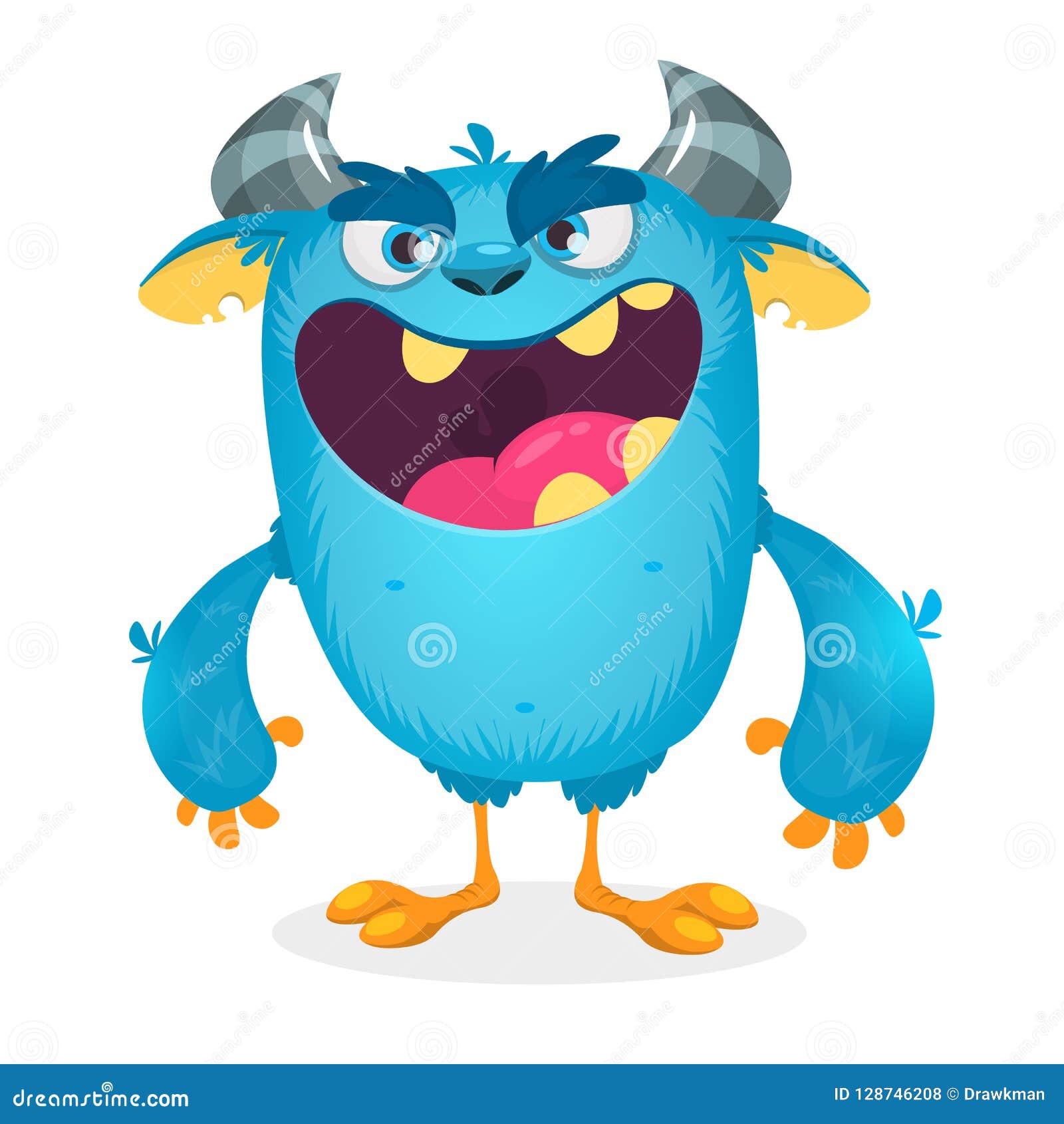 Vector Cartoon of Blue Fat and Fluffy Halloween Monster. Stock Vector ...