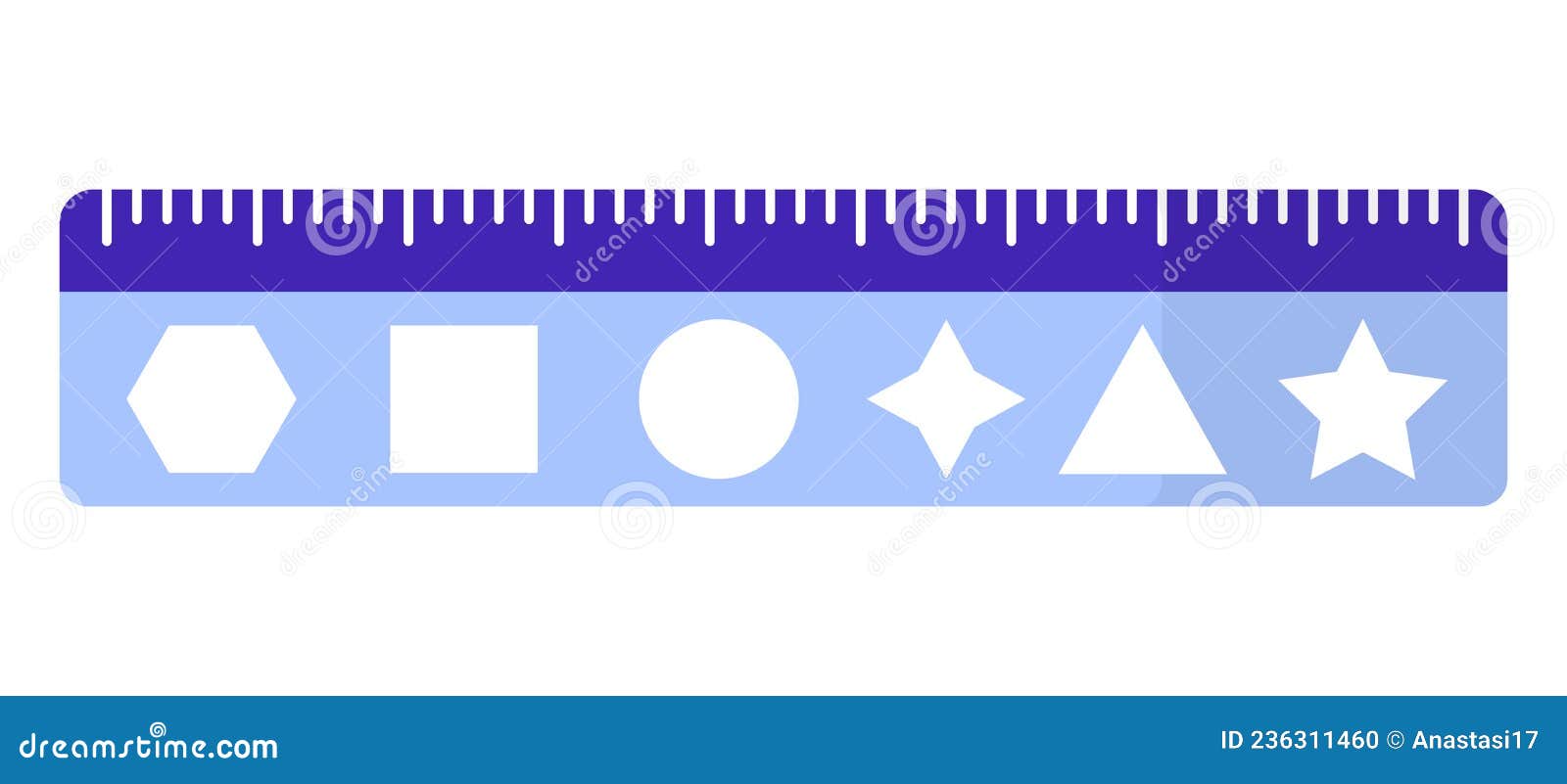 Vector Cartoon Blue Rectangular Ruler with Different Figures Stock ...