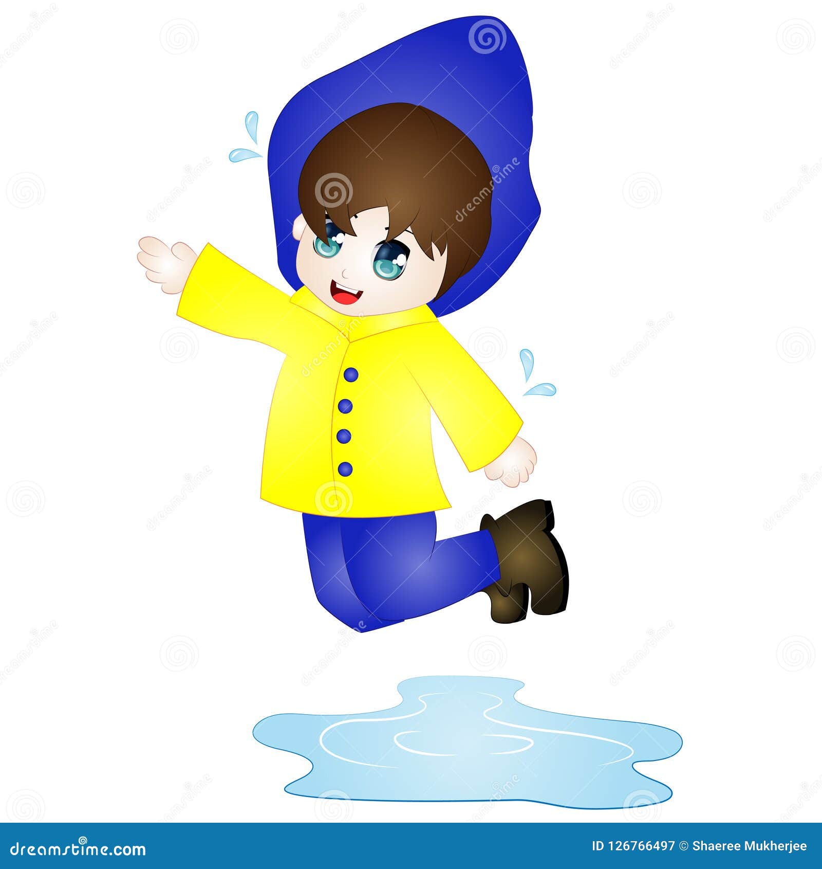 Vector Cartoon Boy Jumping in Puddle Stock Vector - Illustration of ...
