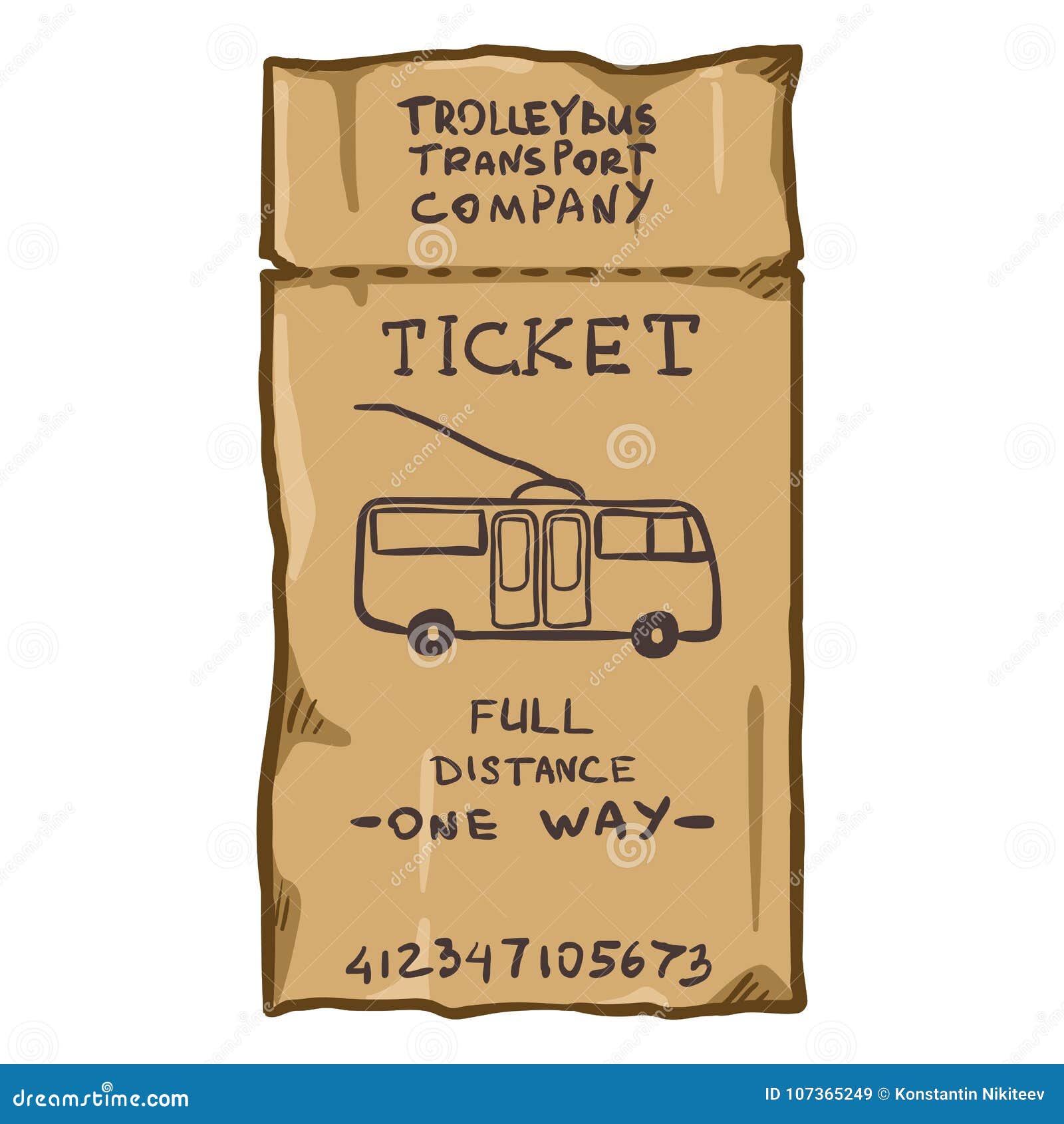 Vector Cartoon Brown Trolley Bus Travel Ticket Stock Vector ...