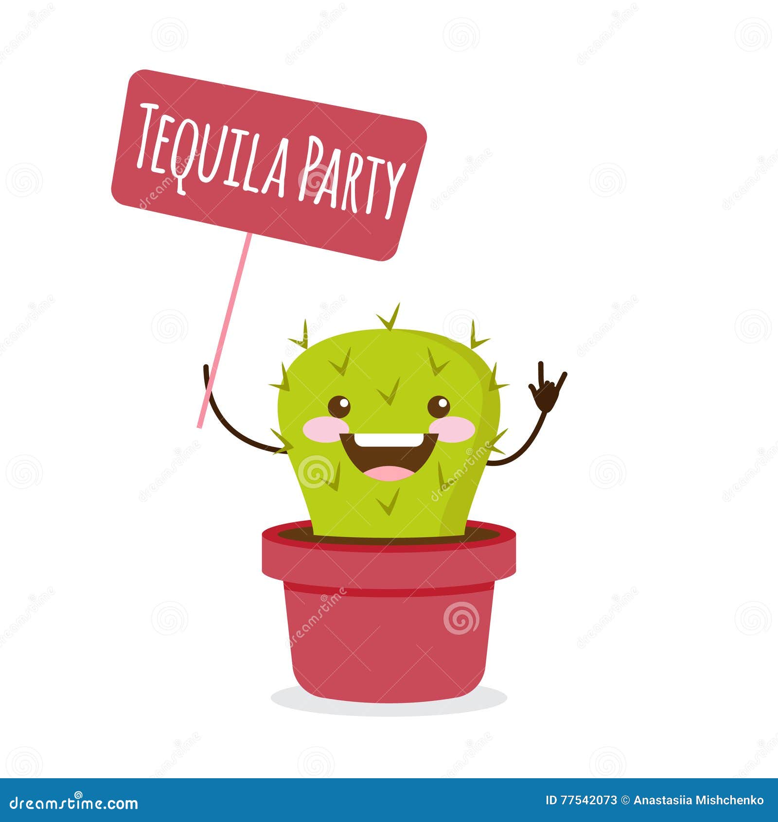 Vector Cartoon Cactus Illustration. Tequila Party Invitation Concept ...