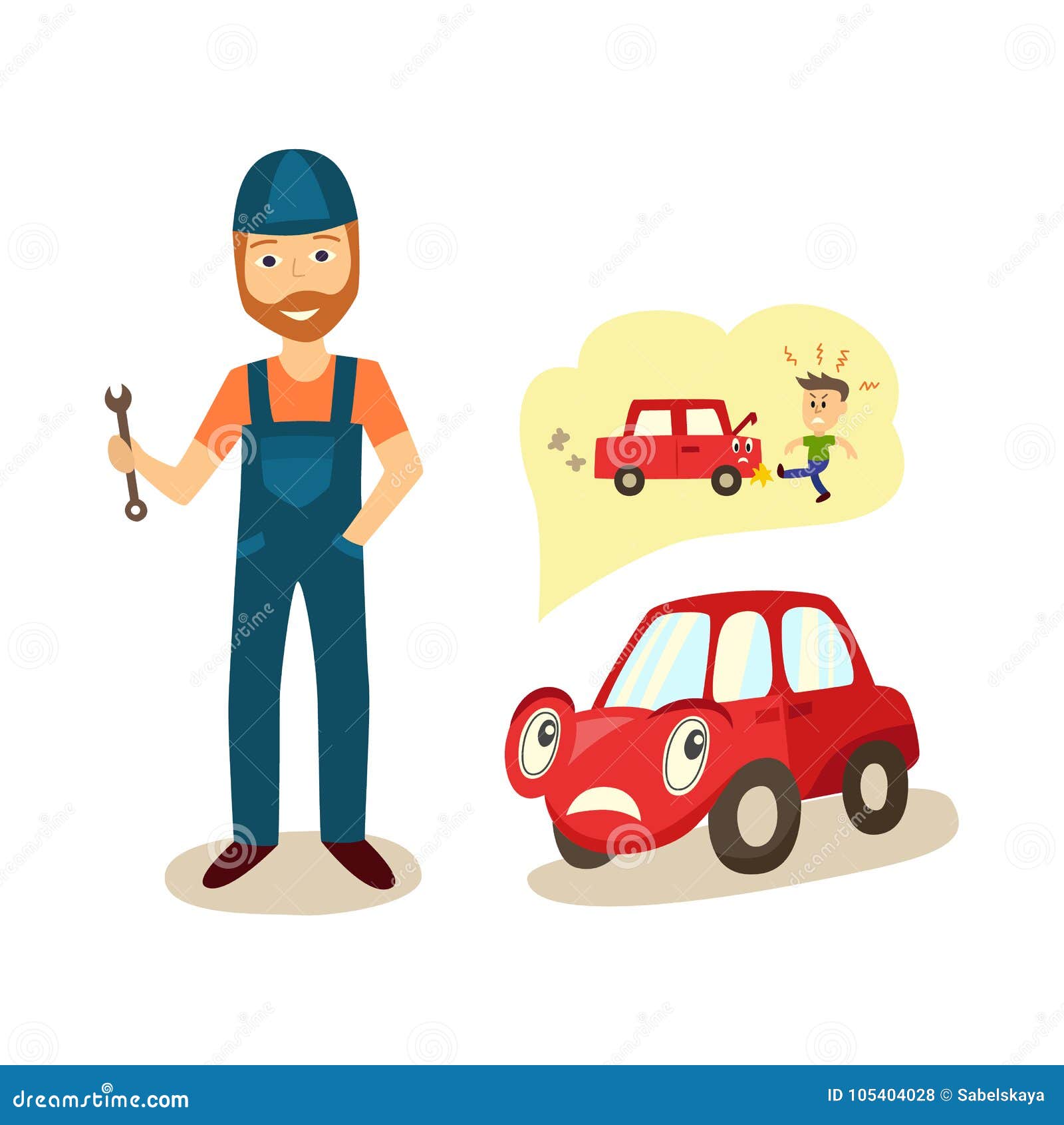 Vector Cartoon Car Character and Mechanic Stock Vector - Illustration ...