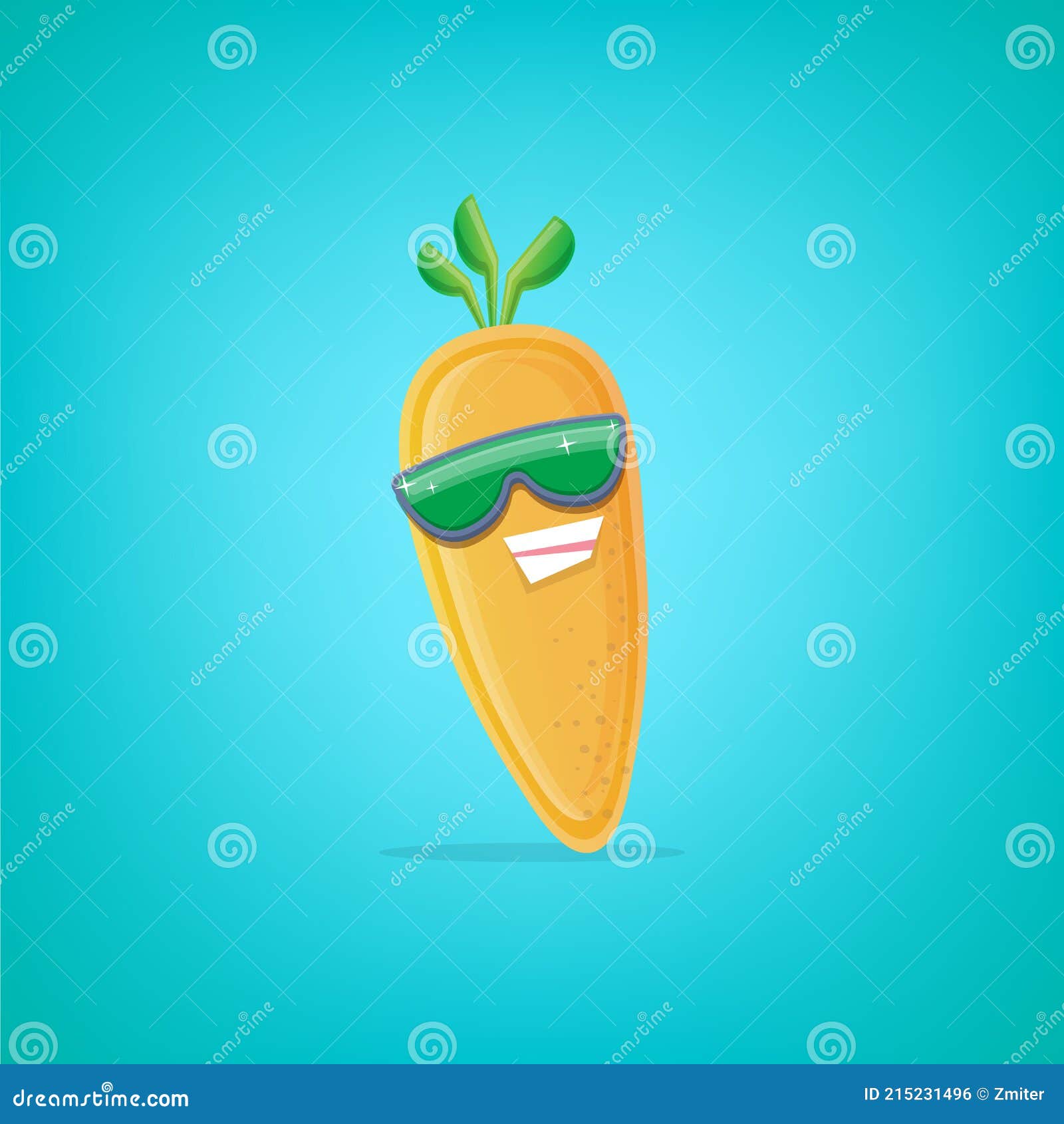 Vector Funny Cartoon Carrot Character With Sunglasses Isolated On Azure