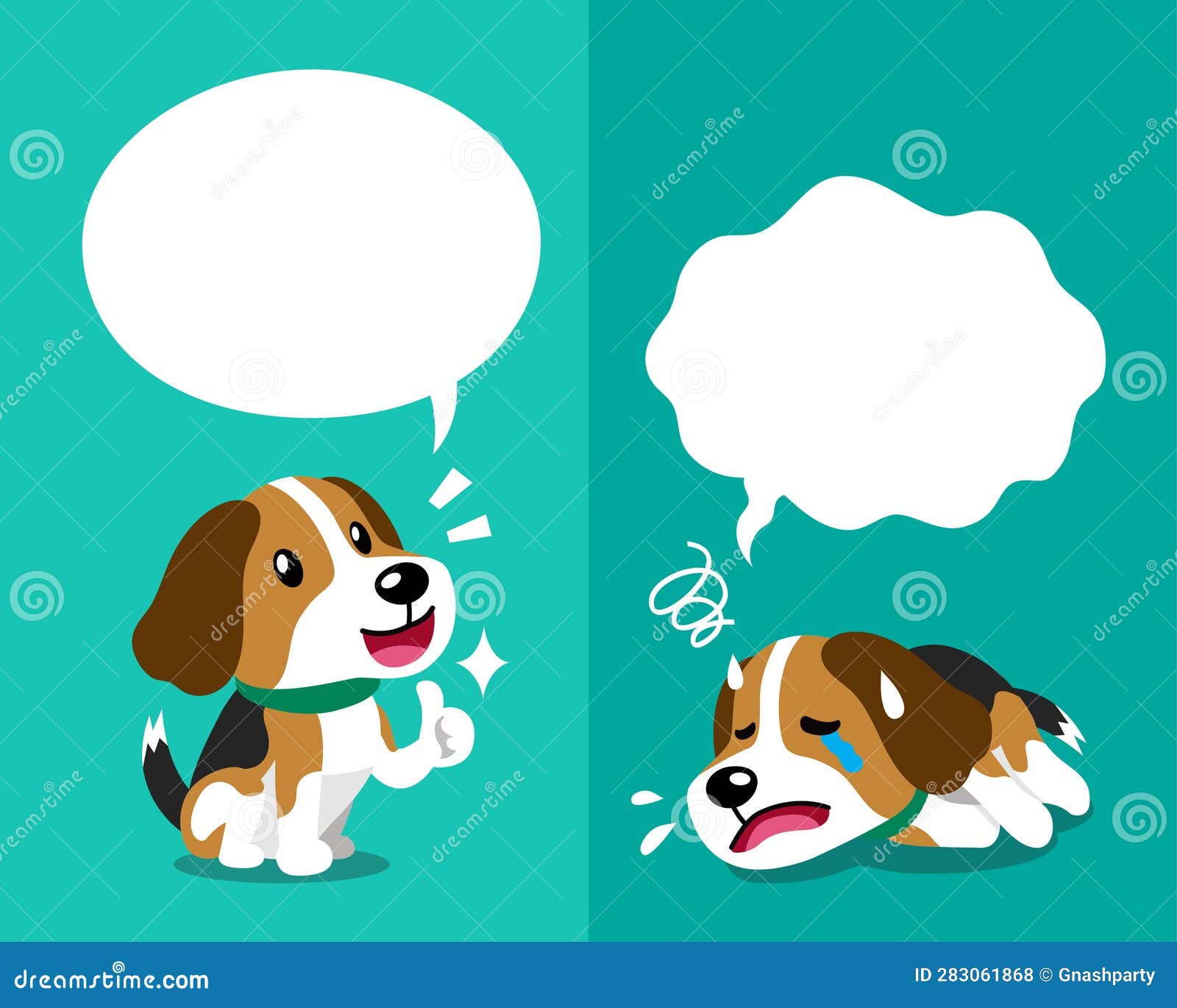 Vector Cartoon Character Beagle Dog Expressing Different Emotions with ...