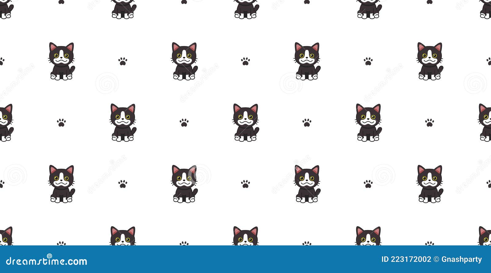 Vector Cartoon Character Black Cat Seamless Pattern Background Stock ...