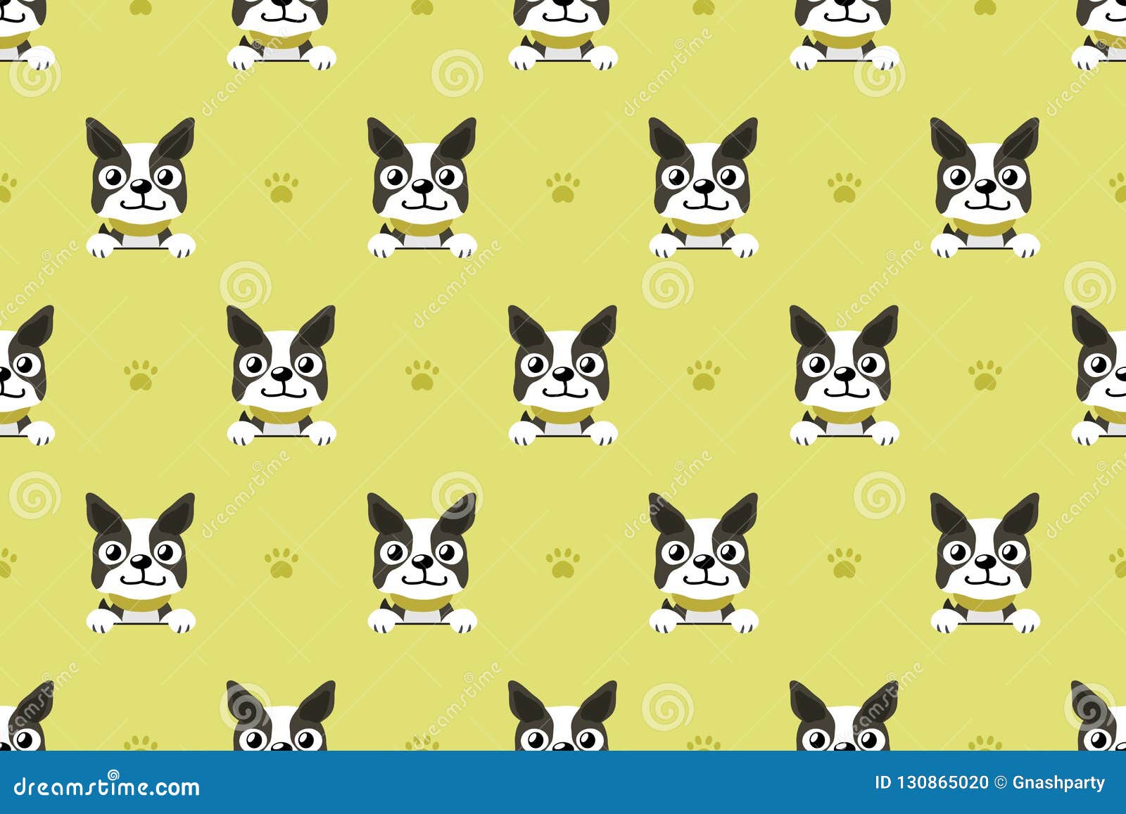 Vector Cartoon Character Boston Terrier Dog Seamless Pattern Stock ...