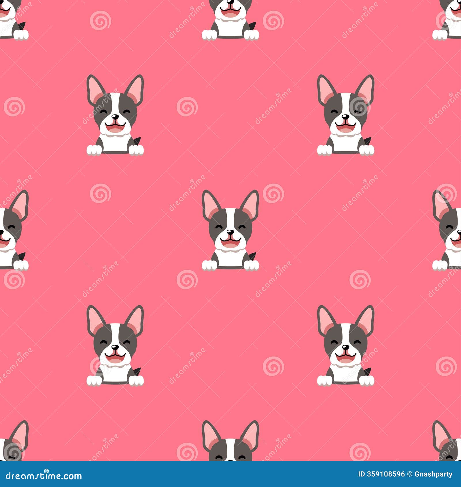 Vector Cartoon Character Cute Boston Terrier Dog Seamless Pattern ...