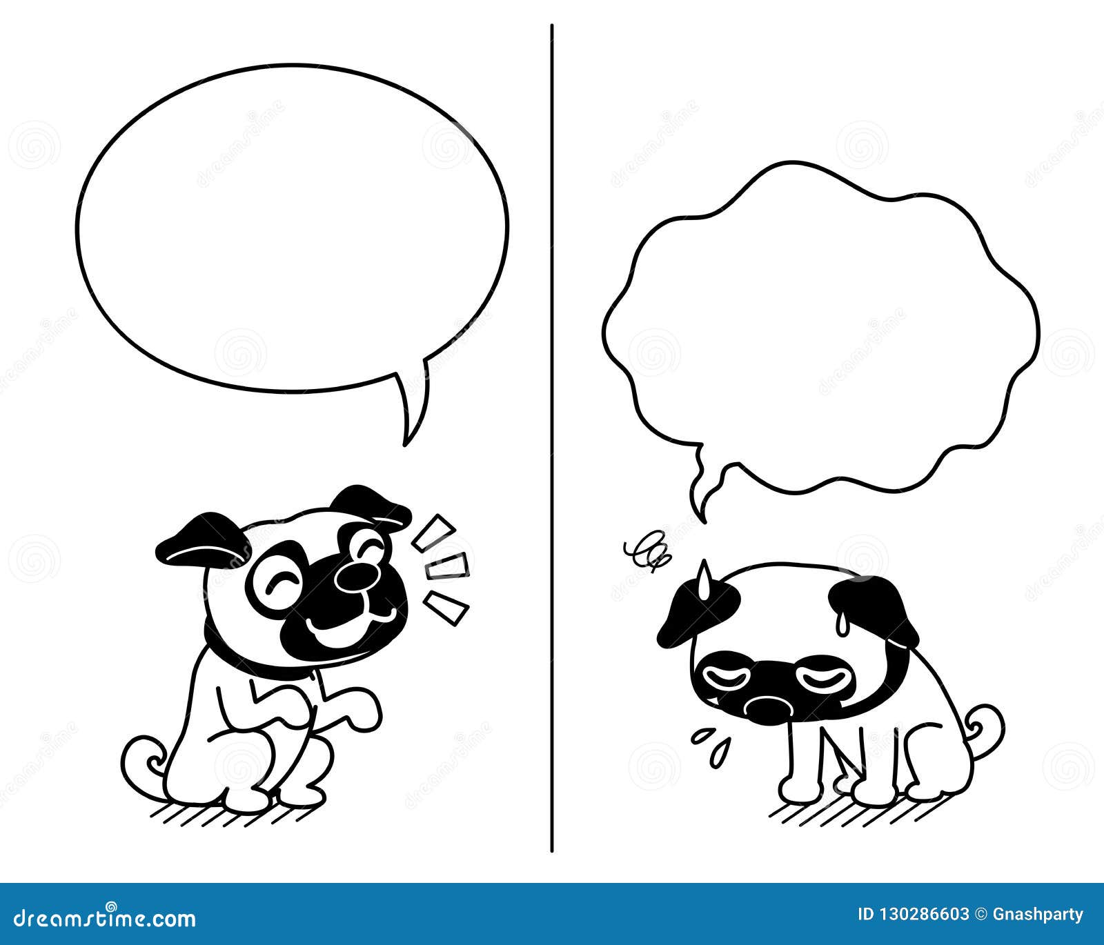 Vector Cartoon Character Cute Pug Dog Expressing Different Emotions ...