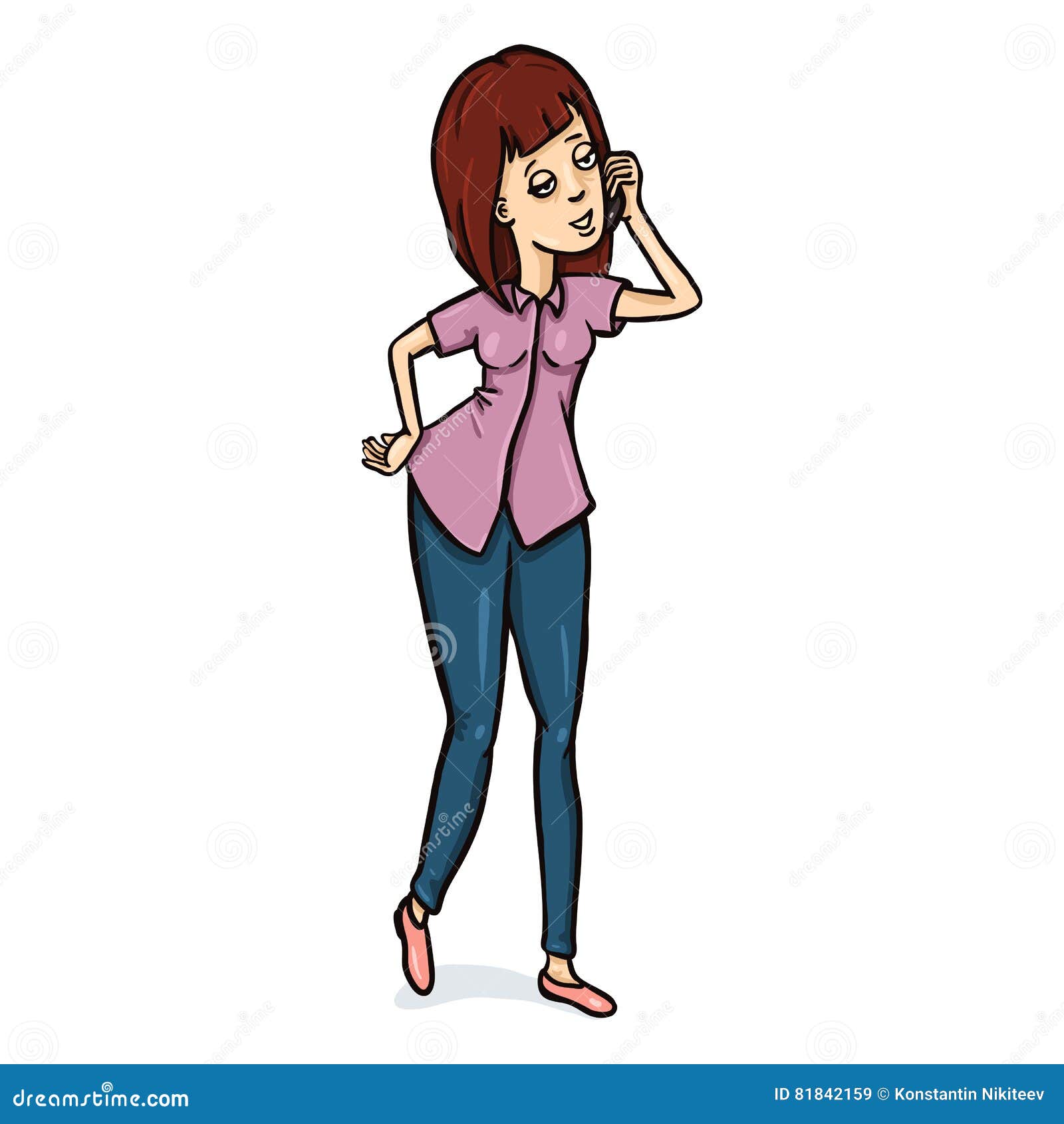 Vector Cartoon Character - Girl Talking with Cell Phone Stock Vector ...