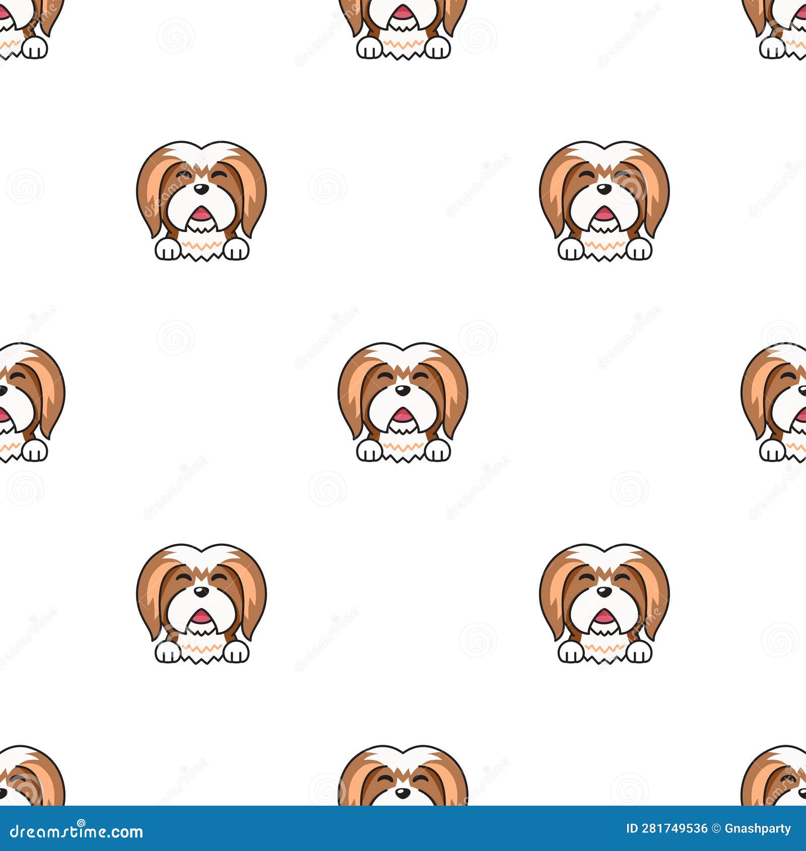 Vector Cartoon Character Lhasa Apso Dog Seamless Pattern Background ...