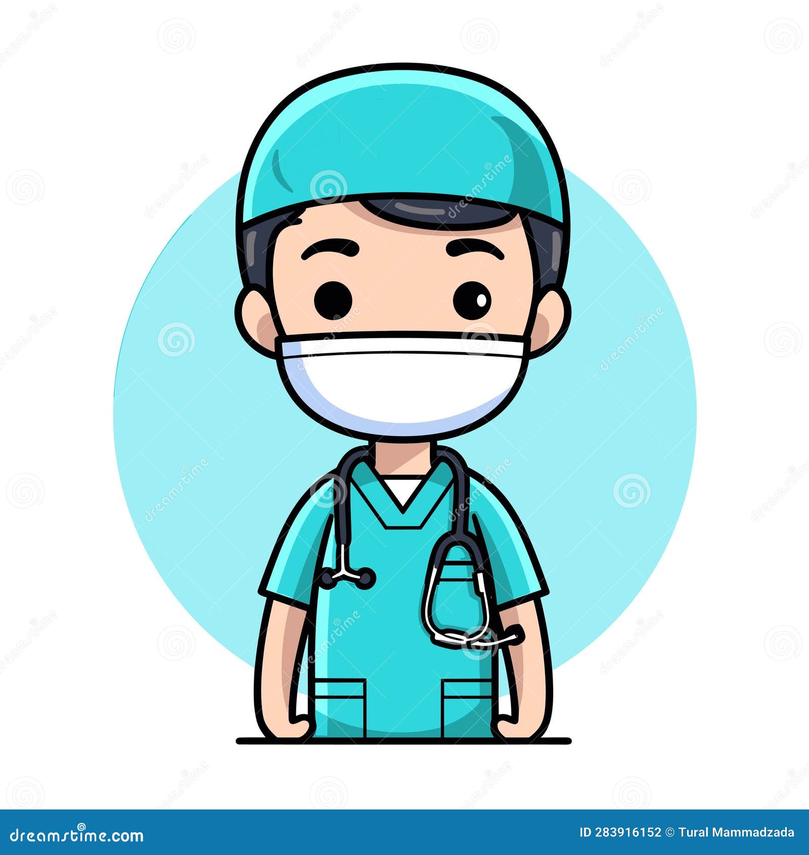 Vector of a Cartoon Character Wearing a Surgical Mask for Protection ...