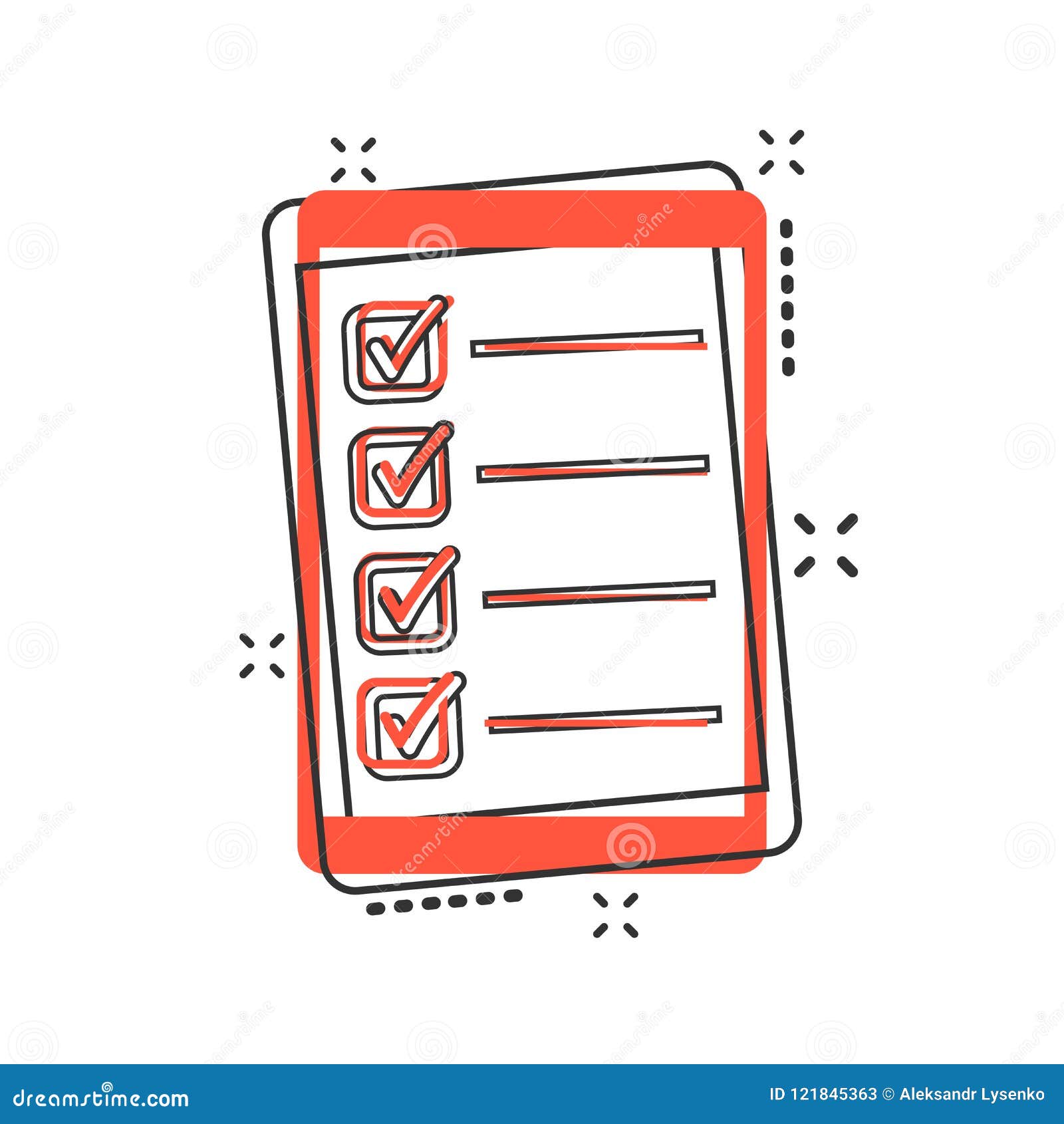 Vector Cartoon Checklist with Tablet Icon in Comic Style. Checklist ...