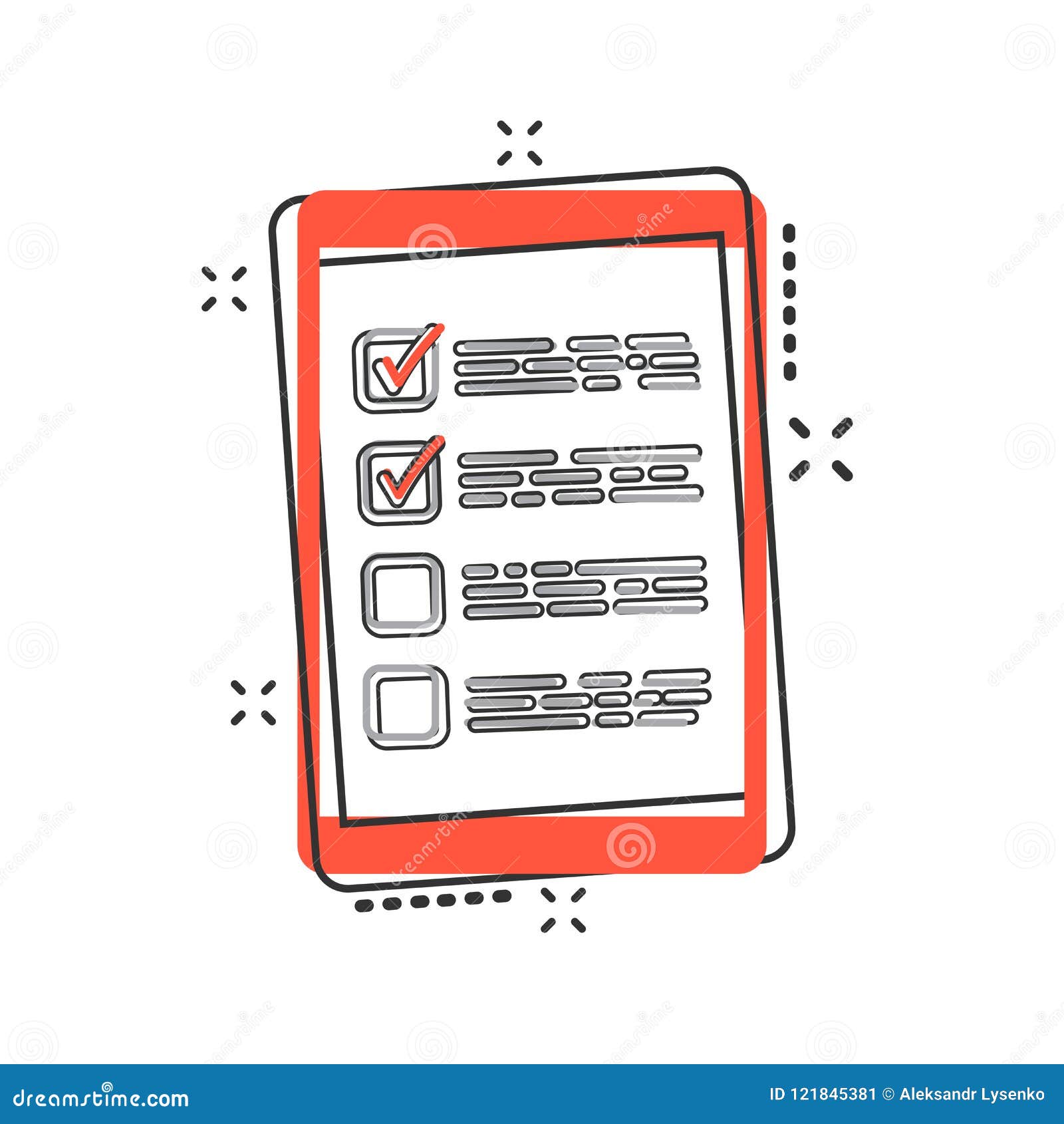 Vector Cartoon Checklist with Tablet Icon in Comic Style. Checklist ...