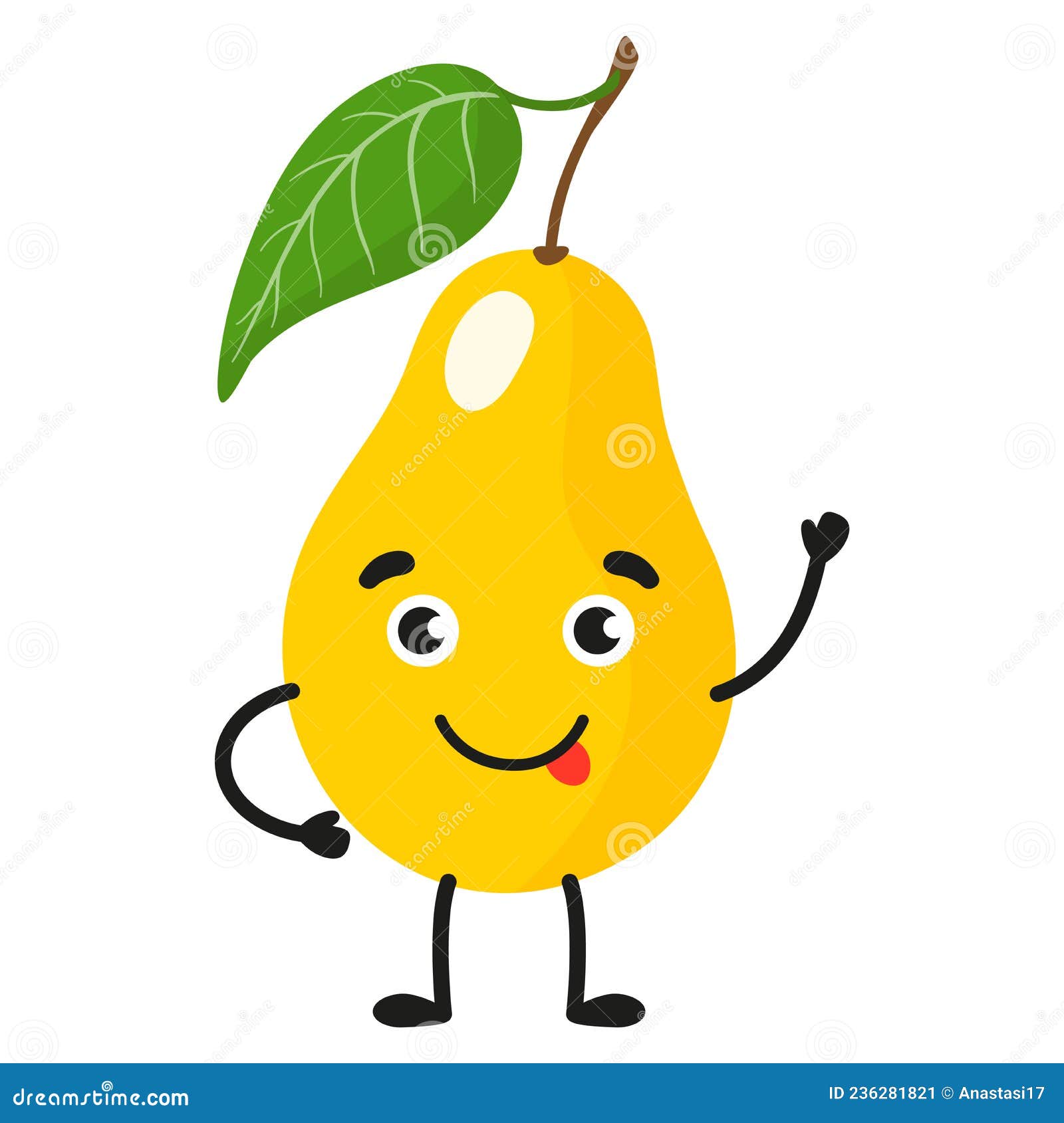 Vector Cartoon Cheerful Cute Pear Character Stock Vector - Illustration ...