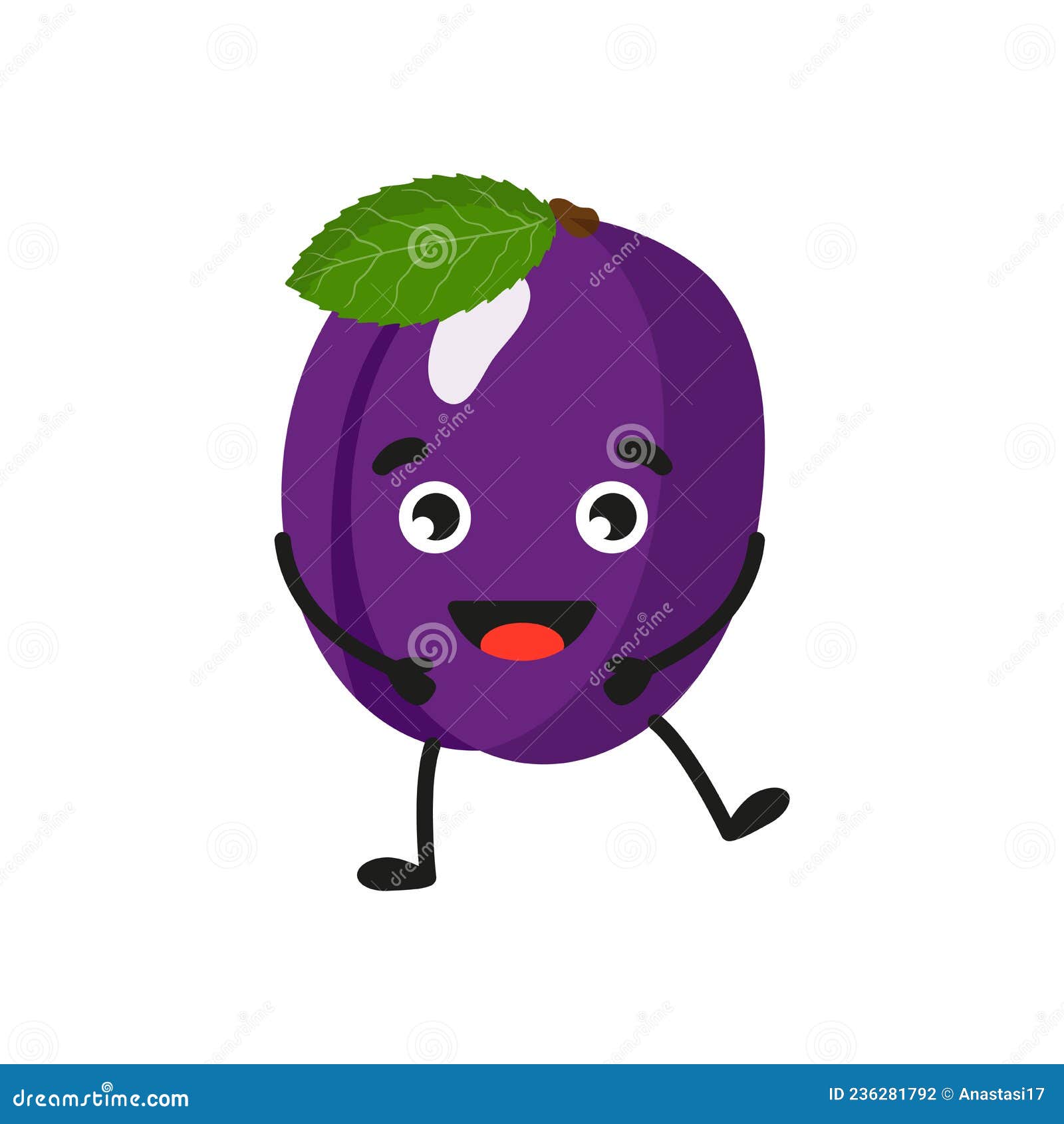 Vector Cartoon Cheerful Cute Plum Character Stock Vector - Illustration ...