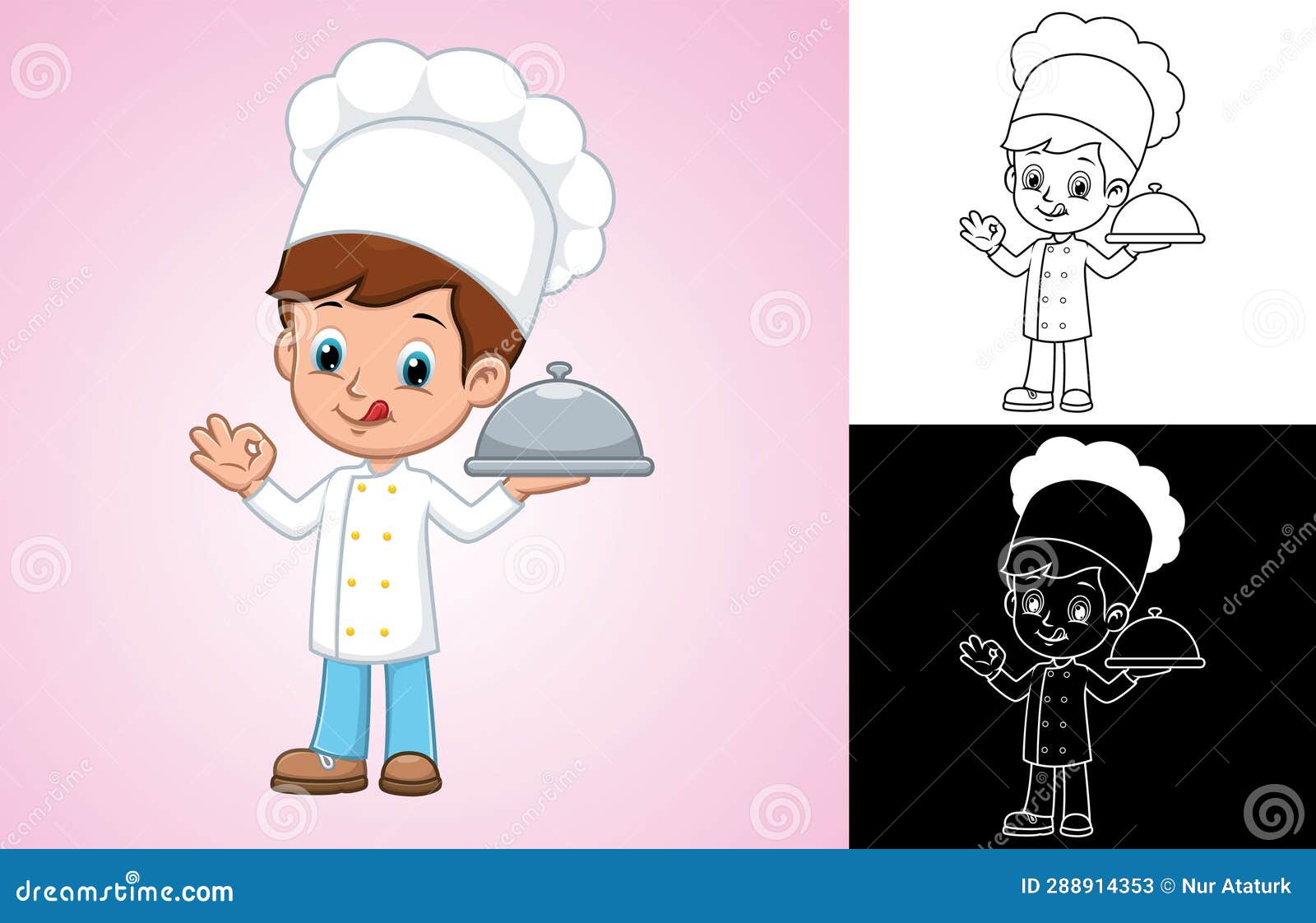 Vector Cartoon of Chef Boy Serving Food Stock Vector - Illustration of ...