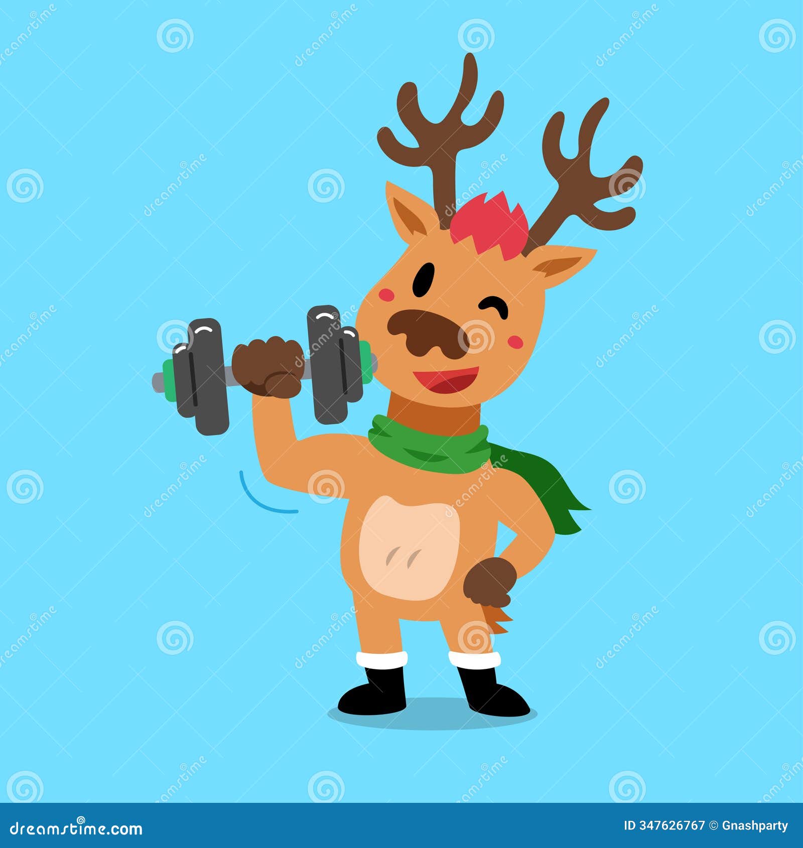 Vector Cartoon Christmas Reindeer Character Doing Dumbbell Weight ...