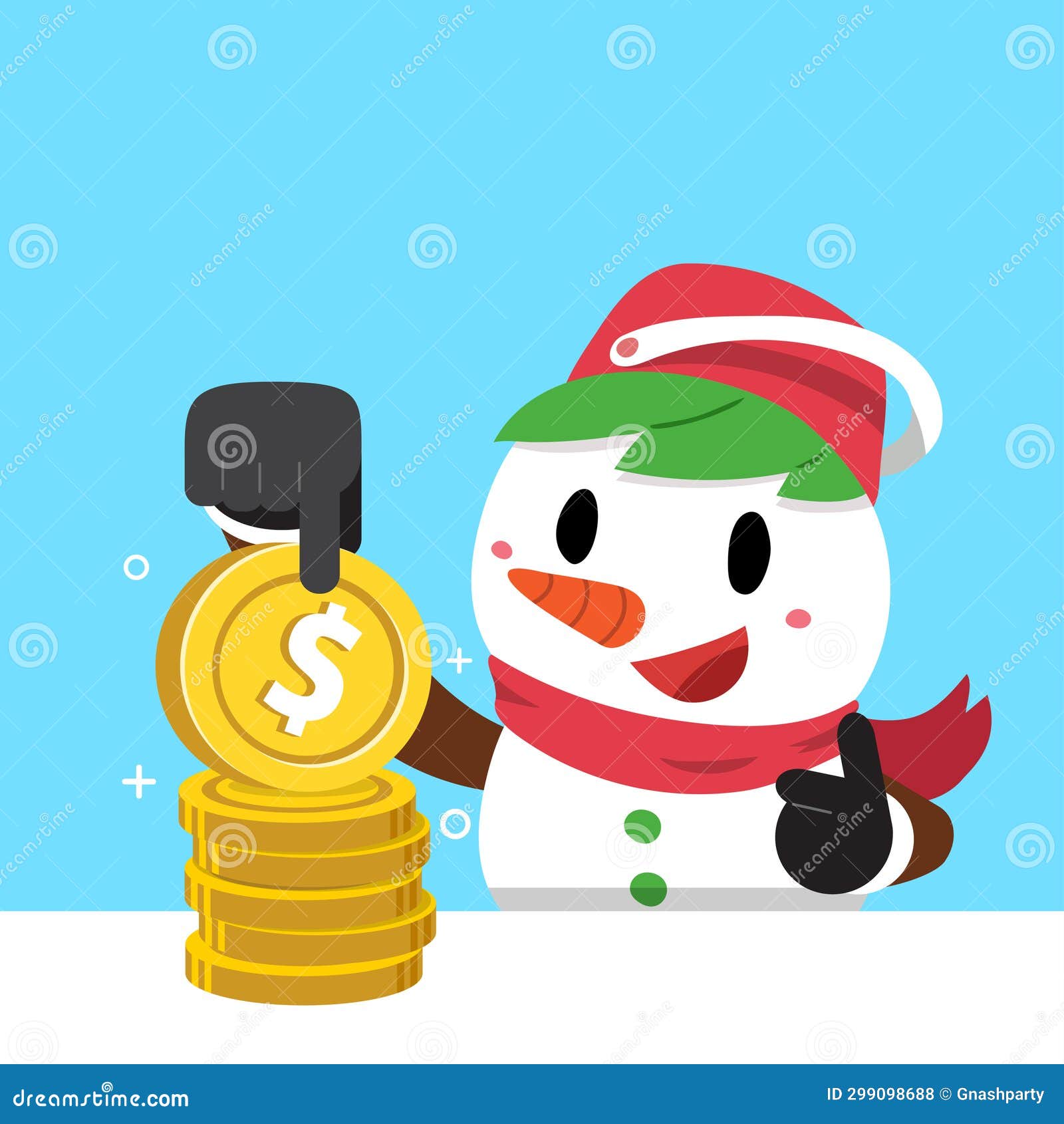 Vector Cartoon Christmas Snowman with Money Coins Stack Stock ...