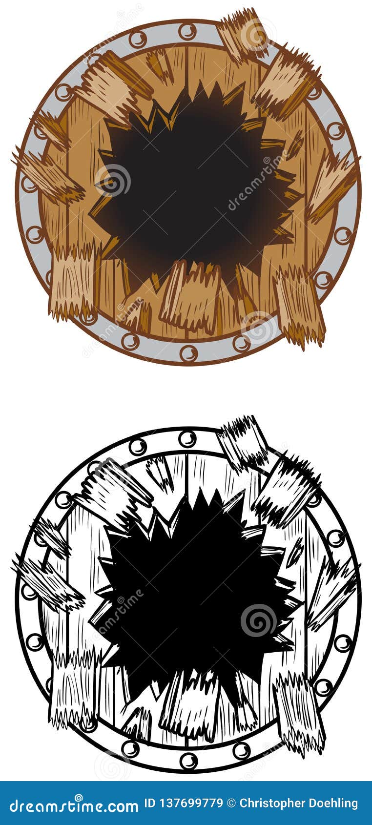 Hole Breaking through Wood Shield Background Stock Vector ...