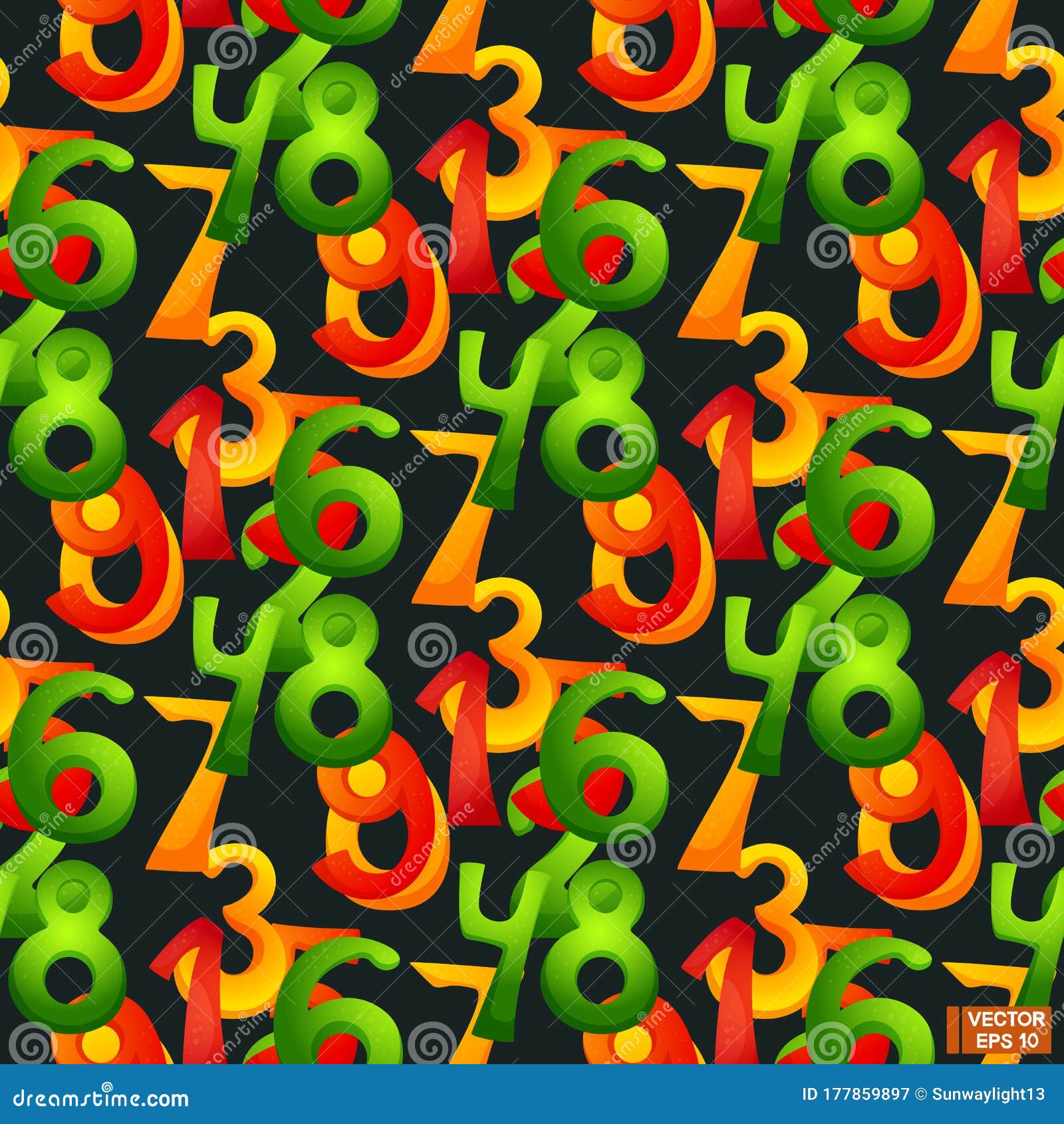 Seamless Pattern Cartoon Colored Numbers Stock Illustration ...
