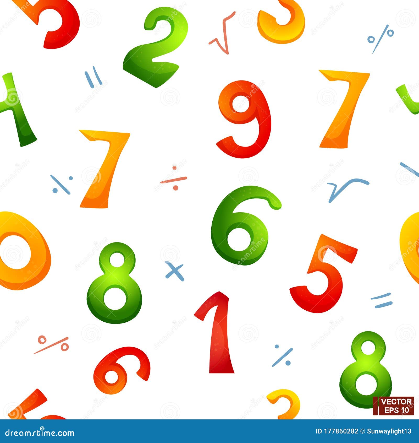 Seamless Pattern Cartoon Colored Numbers Stock Vector - Illustration of ...