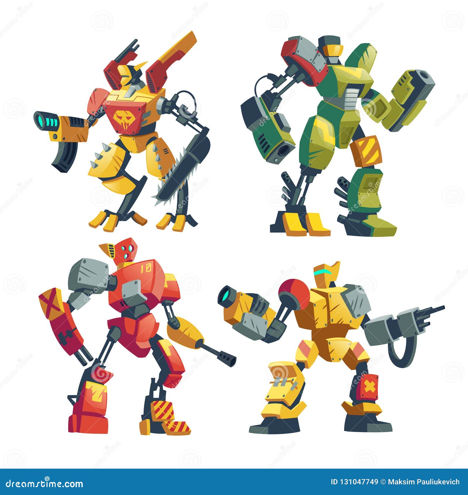 Vector Cartoon Robot Guards, Futuristic Battle Androids Stock Vector ...