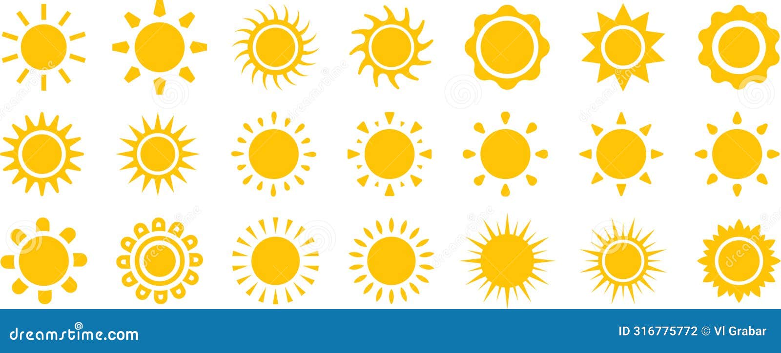 Vector Cartoon, Comic Yellow Sun Shining Light Rays Heat the Summer ...