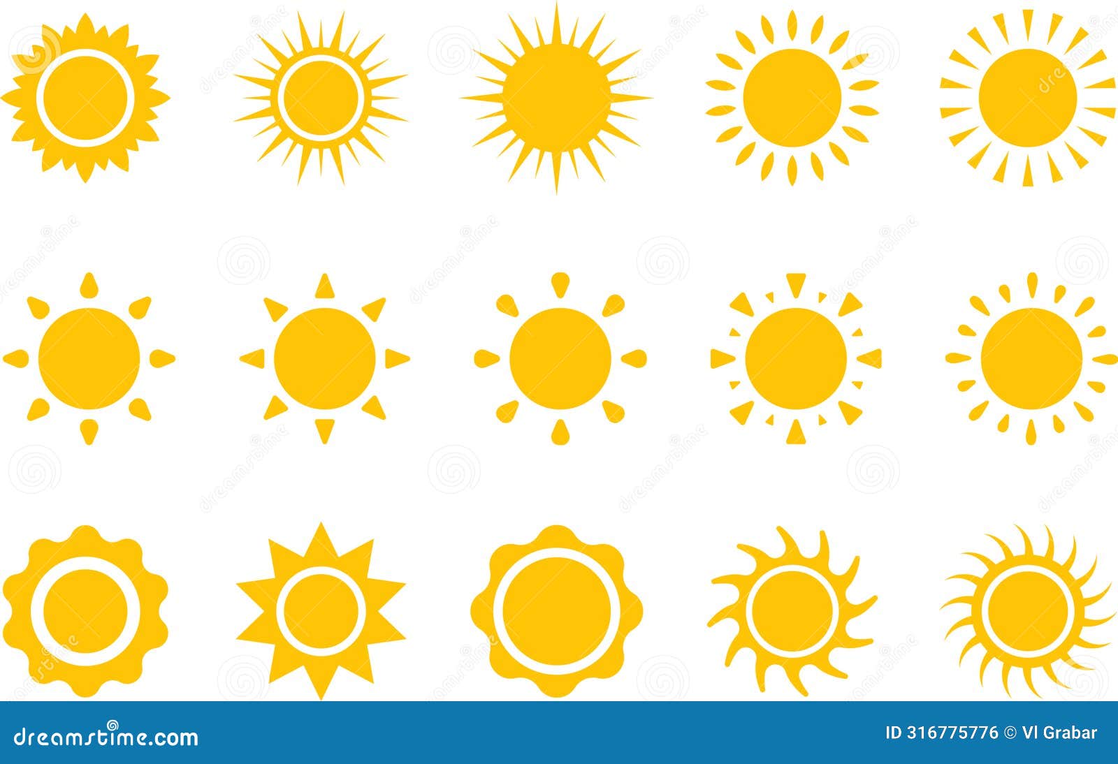 Vector Cartoon, Comic Yellow Sun Shining Light Rays Heat the Summer ...