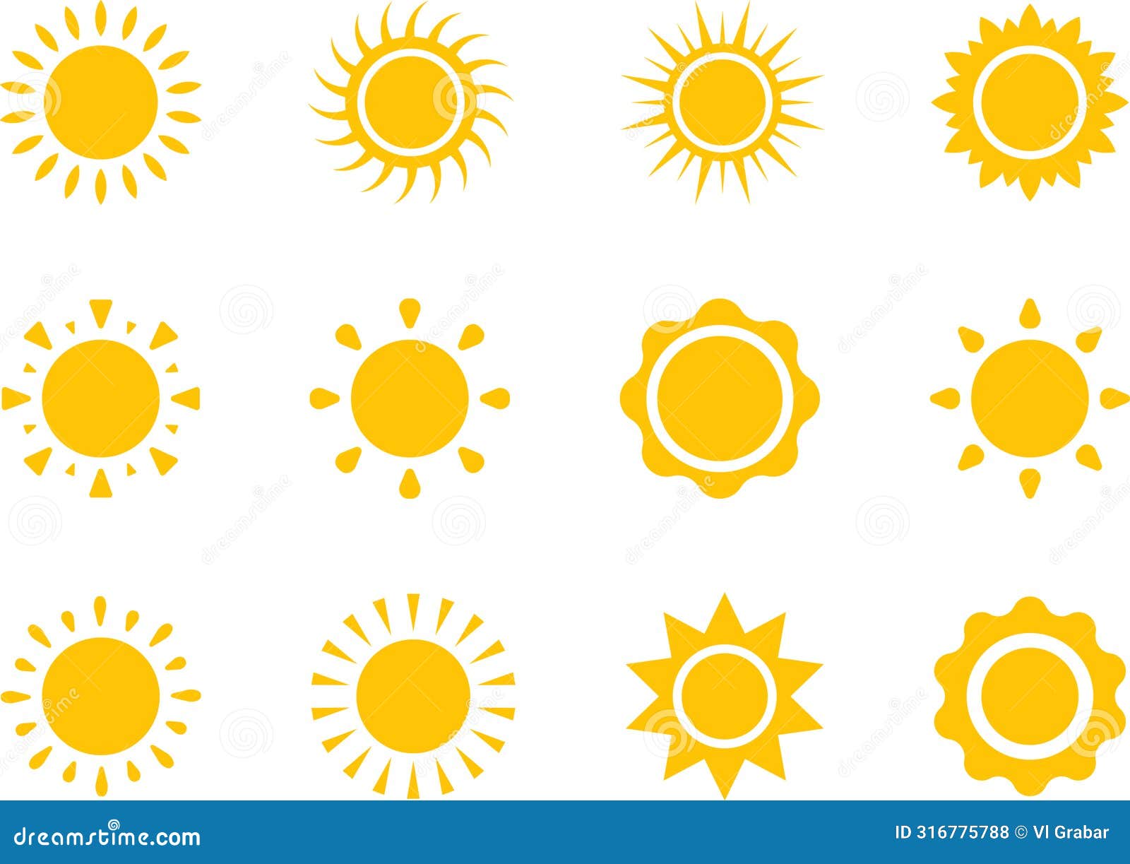 Vector Cartoon, Comic Yellow Sun Shining Light Rays Heat the Summer ...